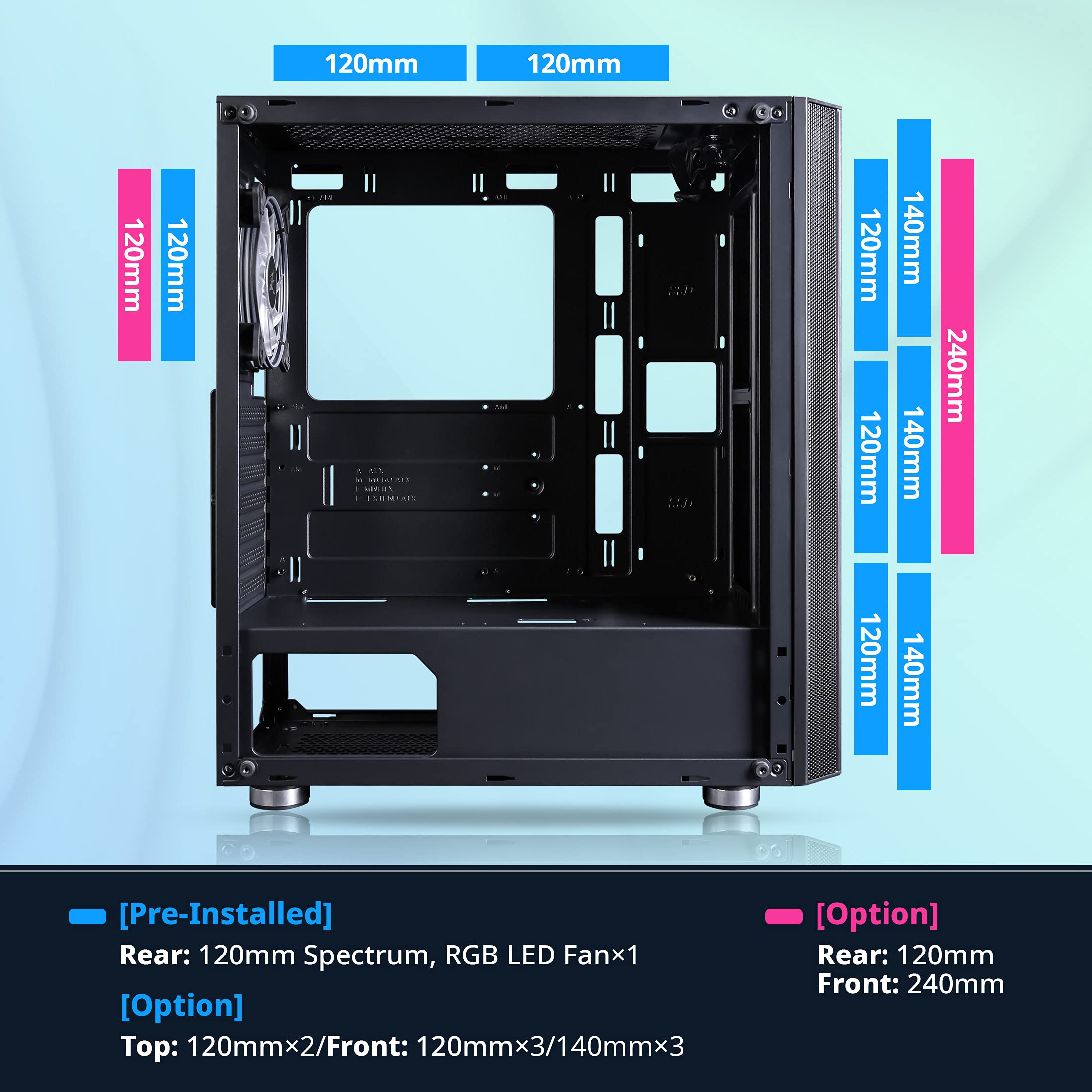 Zalman R2 ATX Mid Tower Gaming PC Computer Case, Mesh Front Panel, Tempered Glass, Top I/O Ports, Cooling System, Black,R2 Black,R2 Black