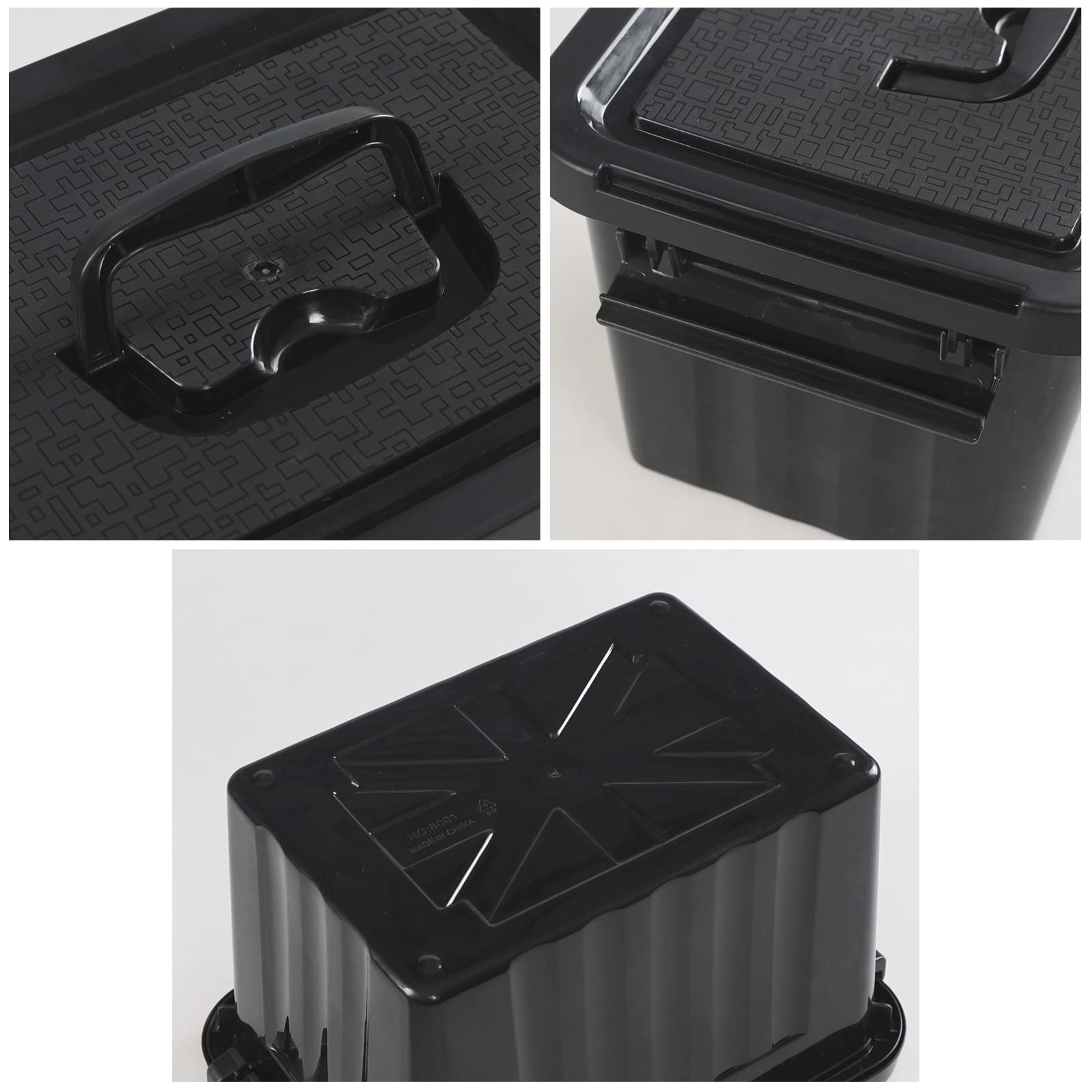 Vcansay 6 Quart Plastic Storage Latching Bin with Handles, Black, 6 Packs