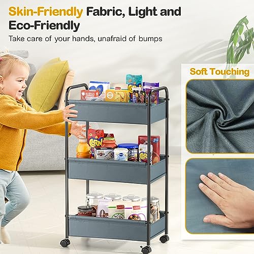 YASONIC 3-Tier Rolling Cart, Easy Assembly, Move, Lightweight, Gray