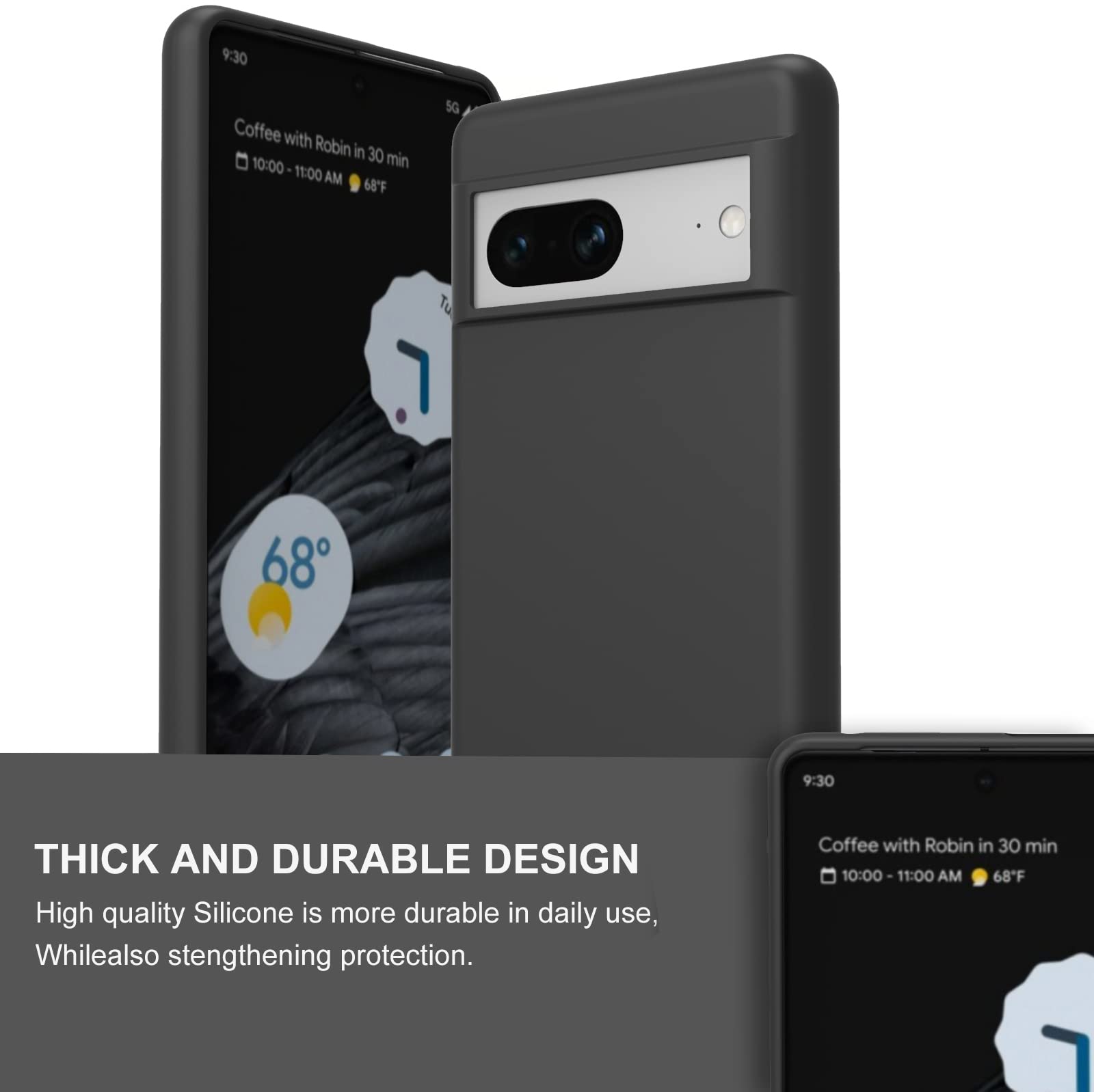 Weycolor for Google Pixel 7 Case,Tempered Glass Screen Protector [2 Pack], Slim Soft Anti-Scratch Microfiber Lining Full-Body Protective Phone Case for Google Pixel 7 （Black）