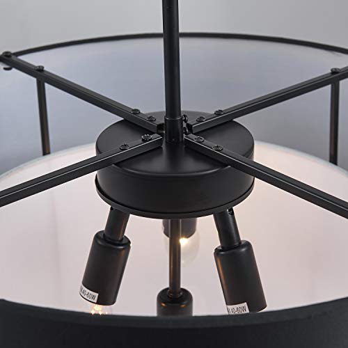 Saint Mossi 4-Lights Modern Fabric Chandelier for Dining Room, Black Farmhouse Chandelier Light Fixture Merged with Drum Style,Black Pendant Light Fixtures,H12 x D20,Down Rod Adjustable