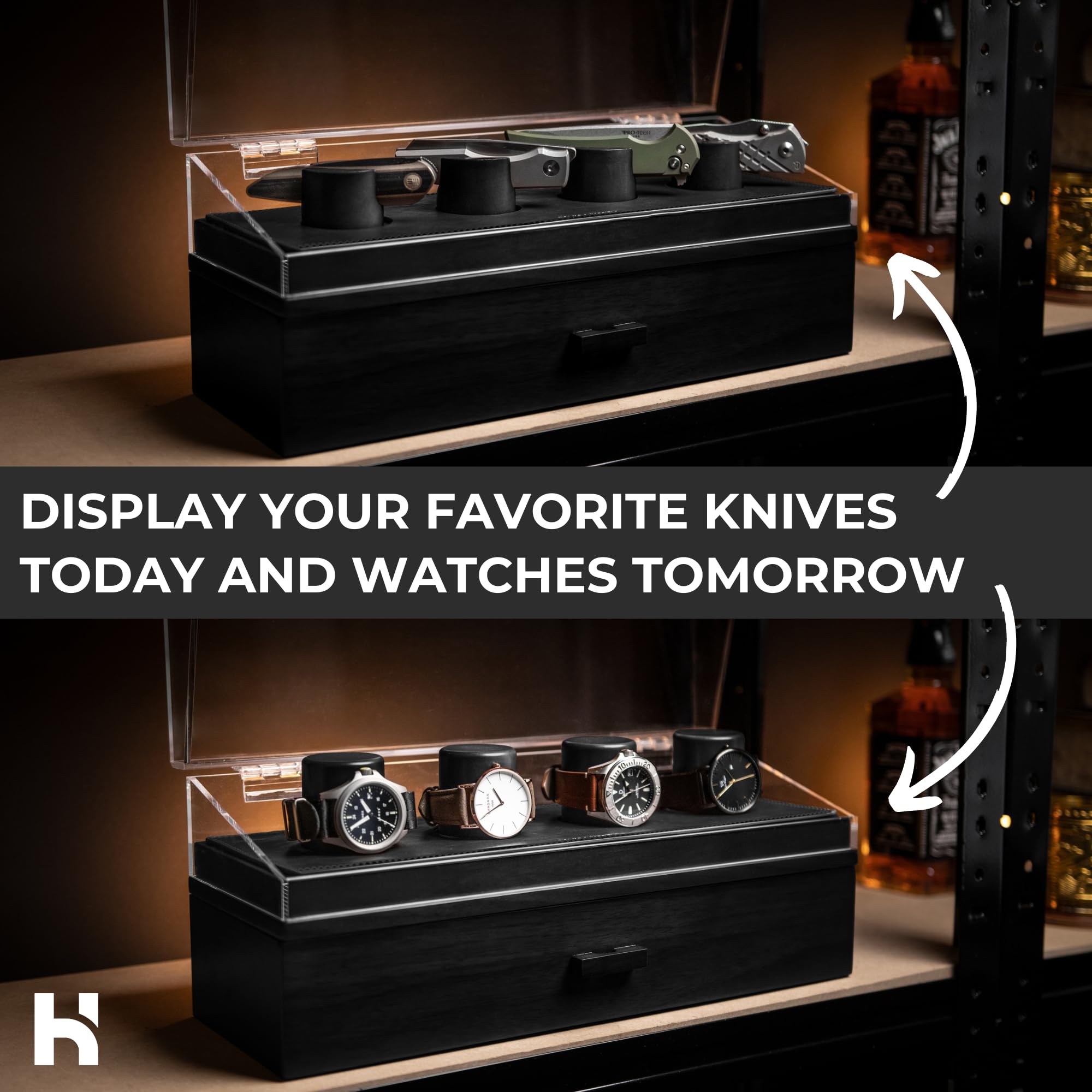 Watch & Pocket Knife Display Case β Switch Up Your Display with the Modular Pillars β Comes with Vegan Leather Padding and 4 Extra Pillars β The Combo Deck Pro β Lifetime Assarance Included