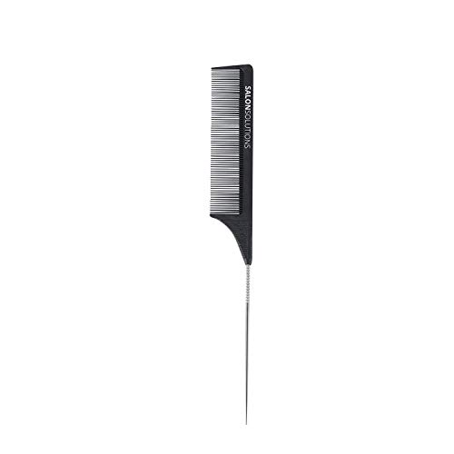 SALONSOLUTIONS Black Carbon-Fiber Anti-Static Fine-Tooth Comb with Durable Stainless-Steel Pintail (2 PCS)