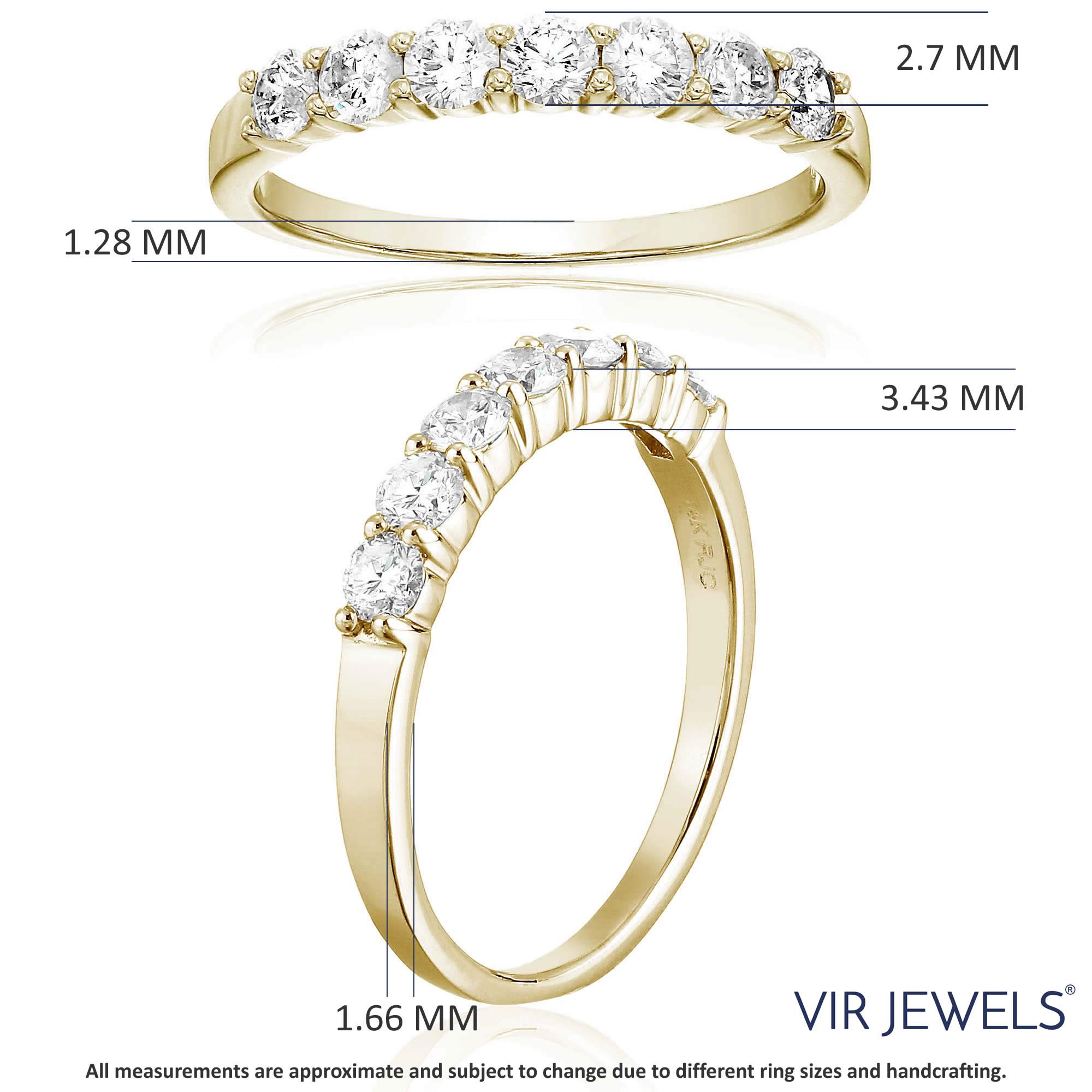 Vir Jewels 3/4 cttw Diamond Wedding Anniversary Band for Women, Round Diamond Engagement Ring 14K Yellow Gold 7 Stones Prong Set, Size 5.5