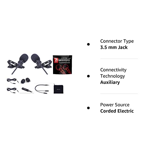 Solid Clip On Lavalier Lapel Microphone 2 Pack Set for iPhone and Android Vlogging, Interview, Selfie Videos