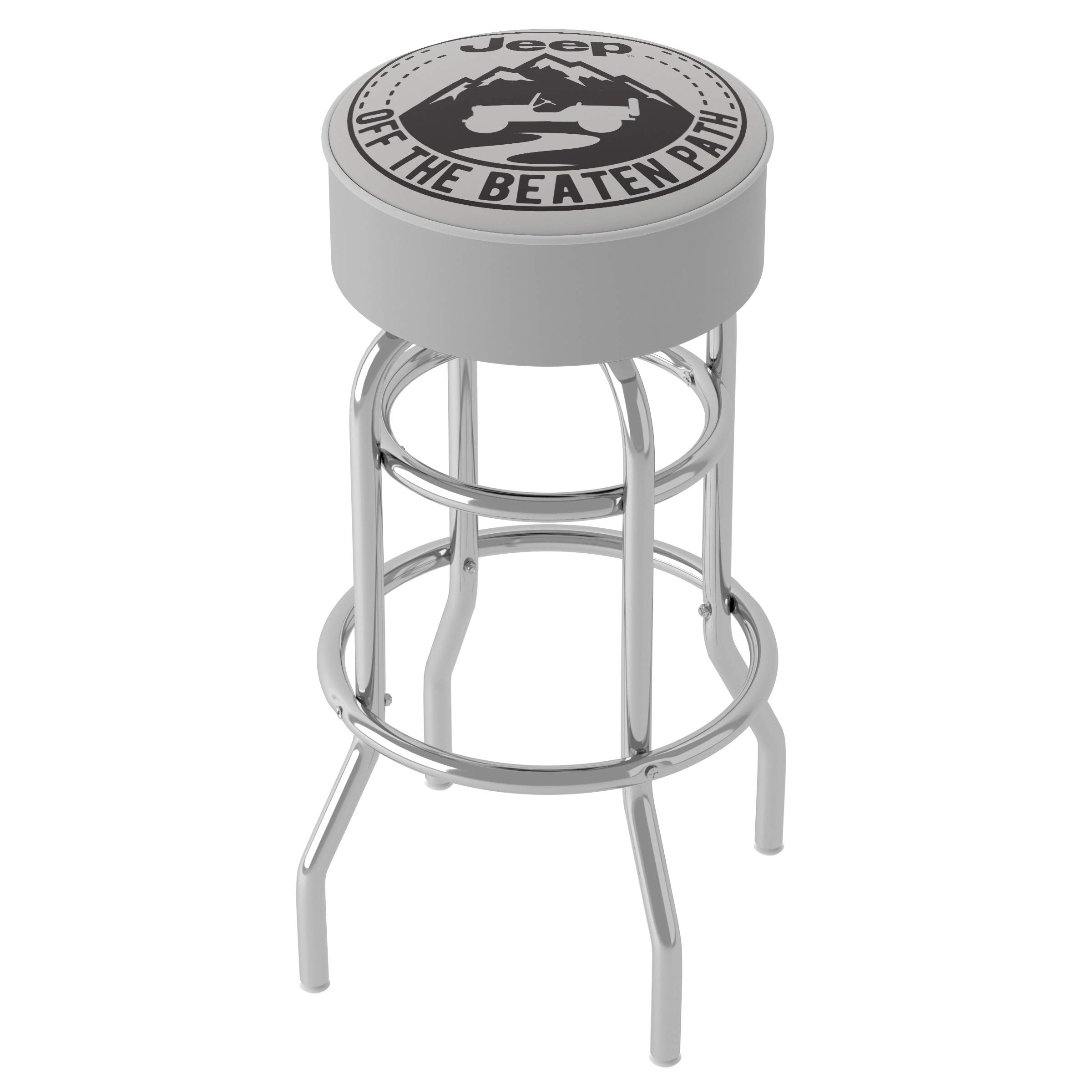 Trademark Global Jeep Black Mountain 360 Degree Swivel Barstool with Foam Padded Seat, Chrome Double Rung Base