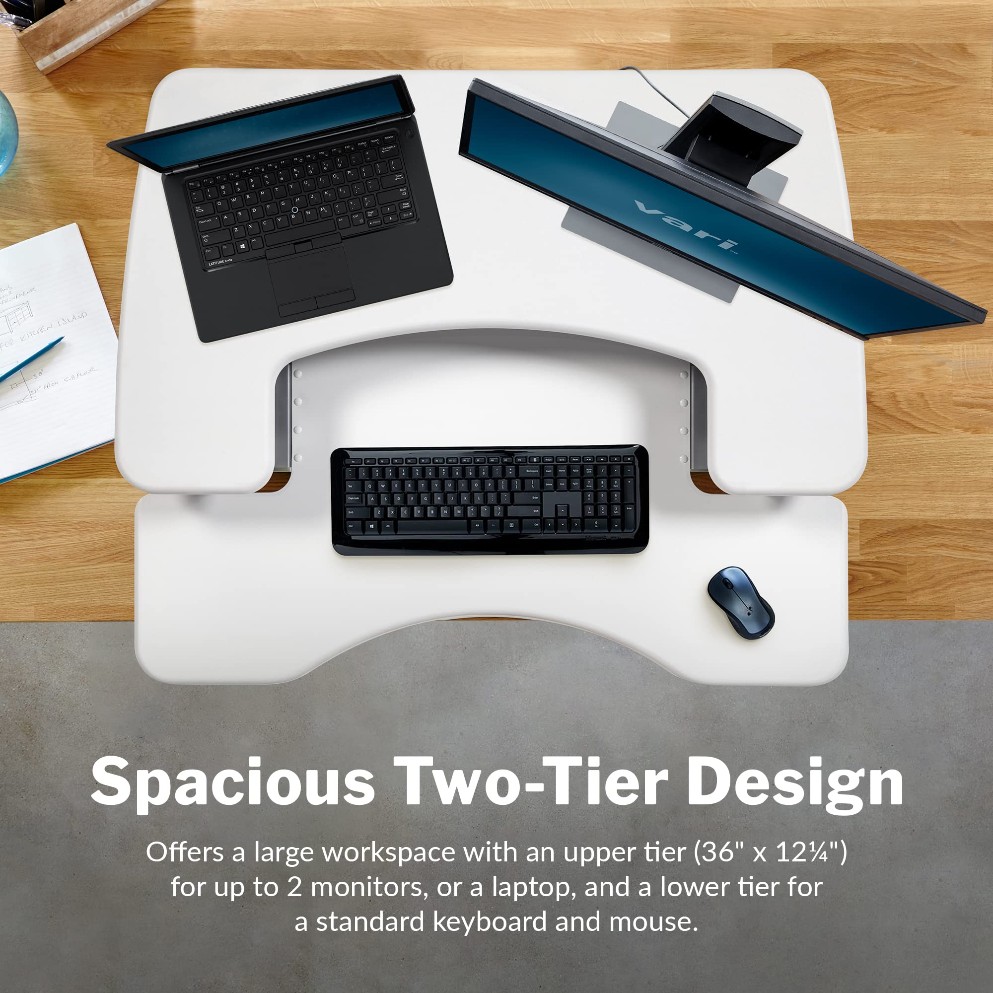Vari - VariDesk Pro Plus 36 - Dual Monitor Standing Desk Converter - Adjustable Desk Riser with 11 Height Settings - Stand Up Home Office Workstation - Rising Desk with Spring Loaded Lift (White)