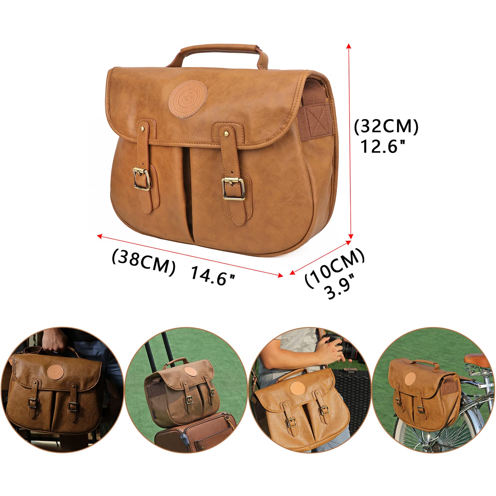 TOURBON Bike Bags for Bicycles Rear Rack Pannier 13-inch Laptop Shoulder Messenger Bag