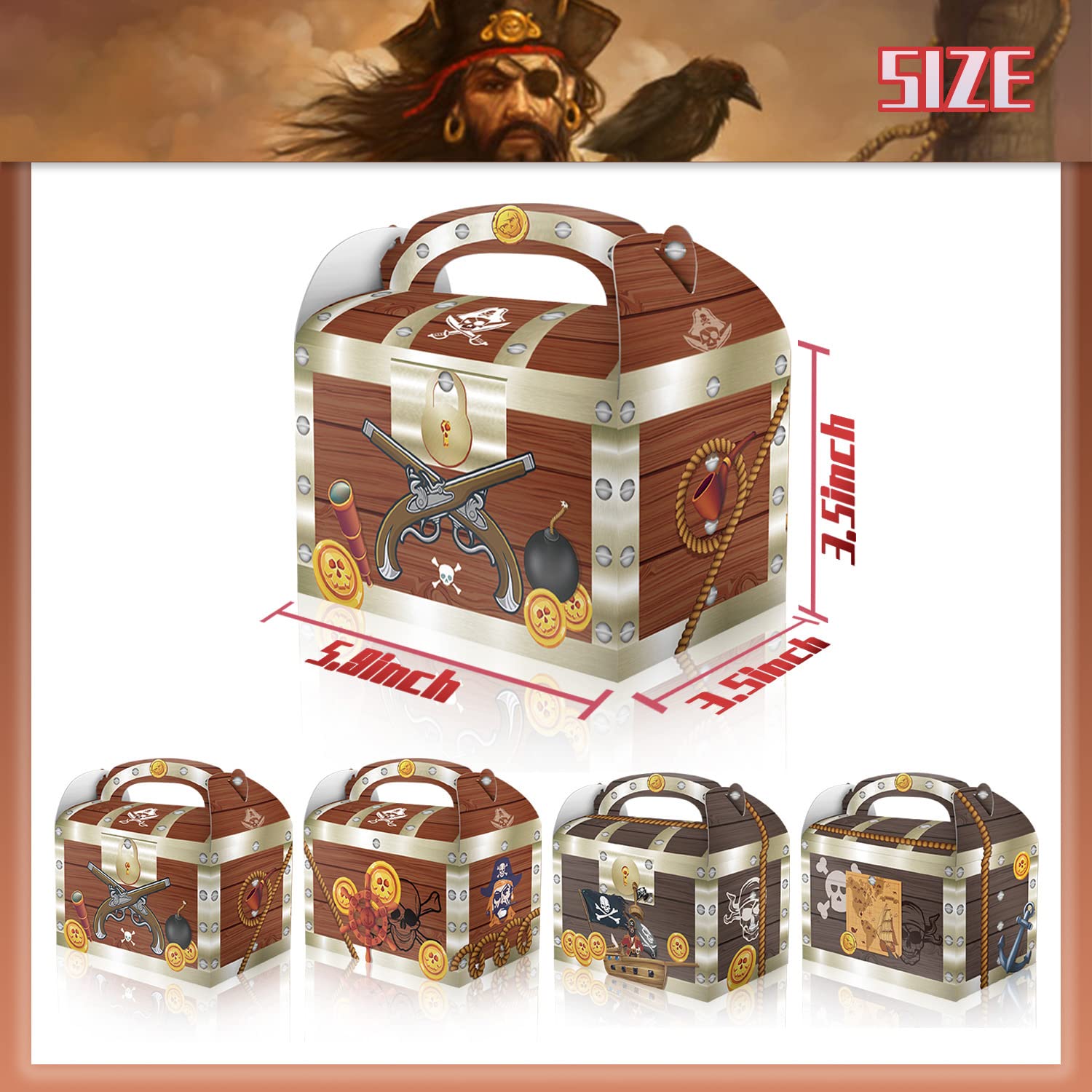 Treasure Chest Party Favor Box，Pirate Treasure Chest For Kids，Pirate Birthday Party Supplies,12Pce Pirate Gift Box