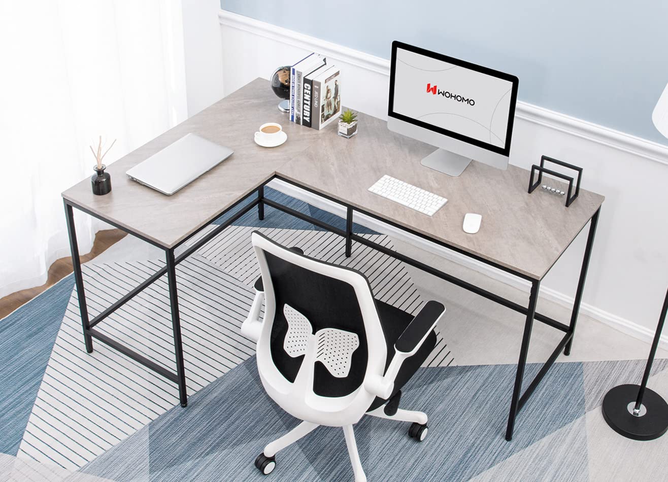 WOHOMO L Shaped Home Office Desk, Quick Lock Large Computer Corner Desk for Home Office Modern Simple Study Writing Table Desk Easy Assembly, Gray Marble