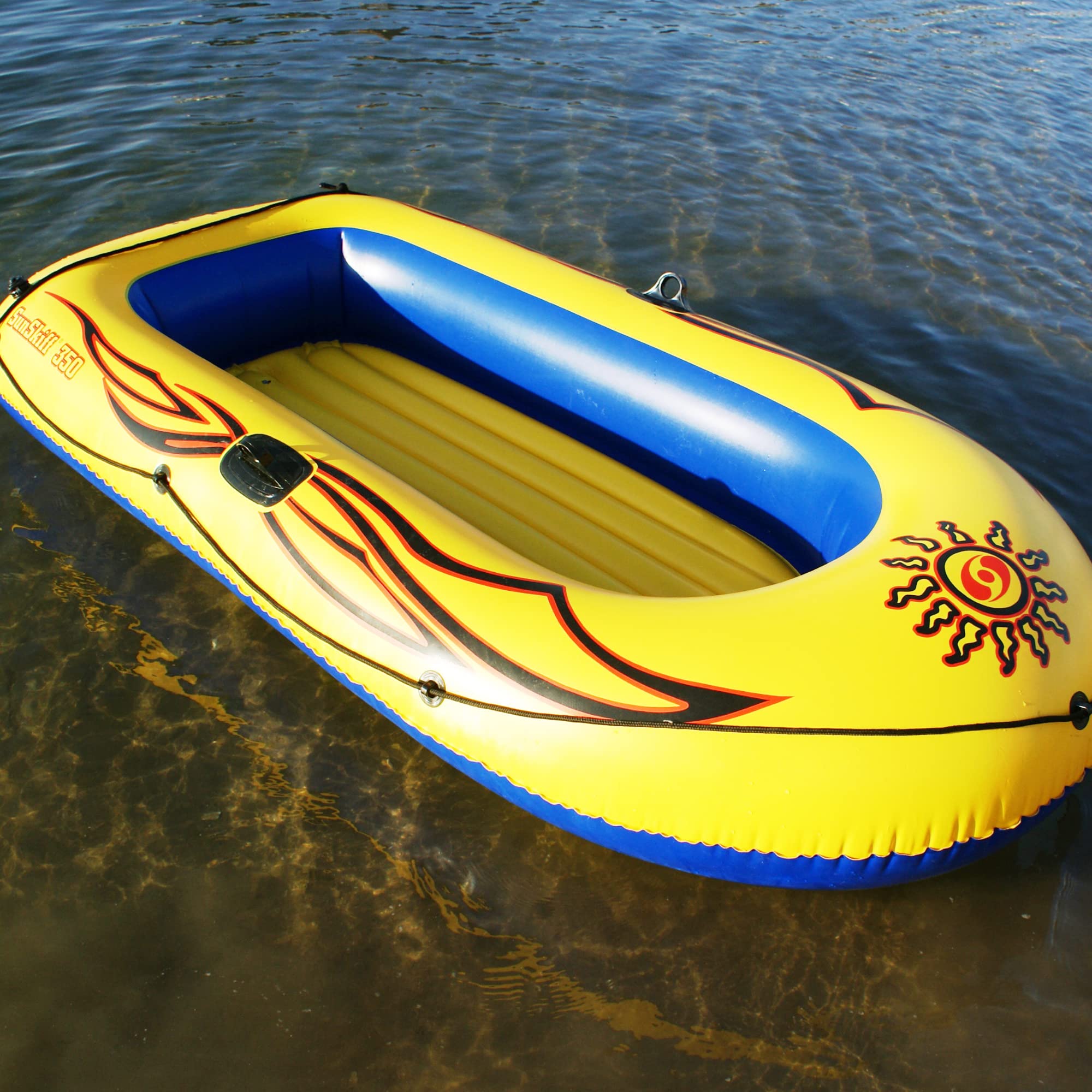 Solstice Inflatable Boat Rafts 3 Person for Adults & Kids Comes W/ Oars Paddles-Pump Pole Oar Holders Cushioned Comfortable Base Grab Line 8 Ft Size Sunskiff Kits Dinghy Air Floor Yellow