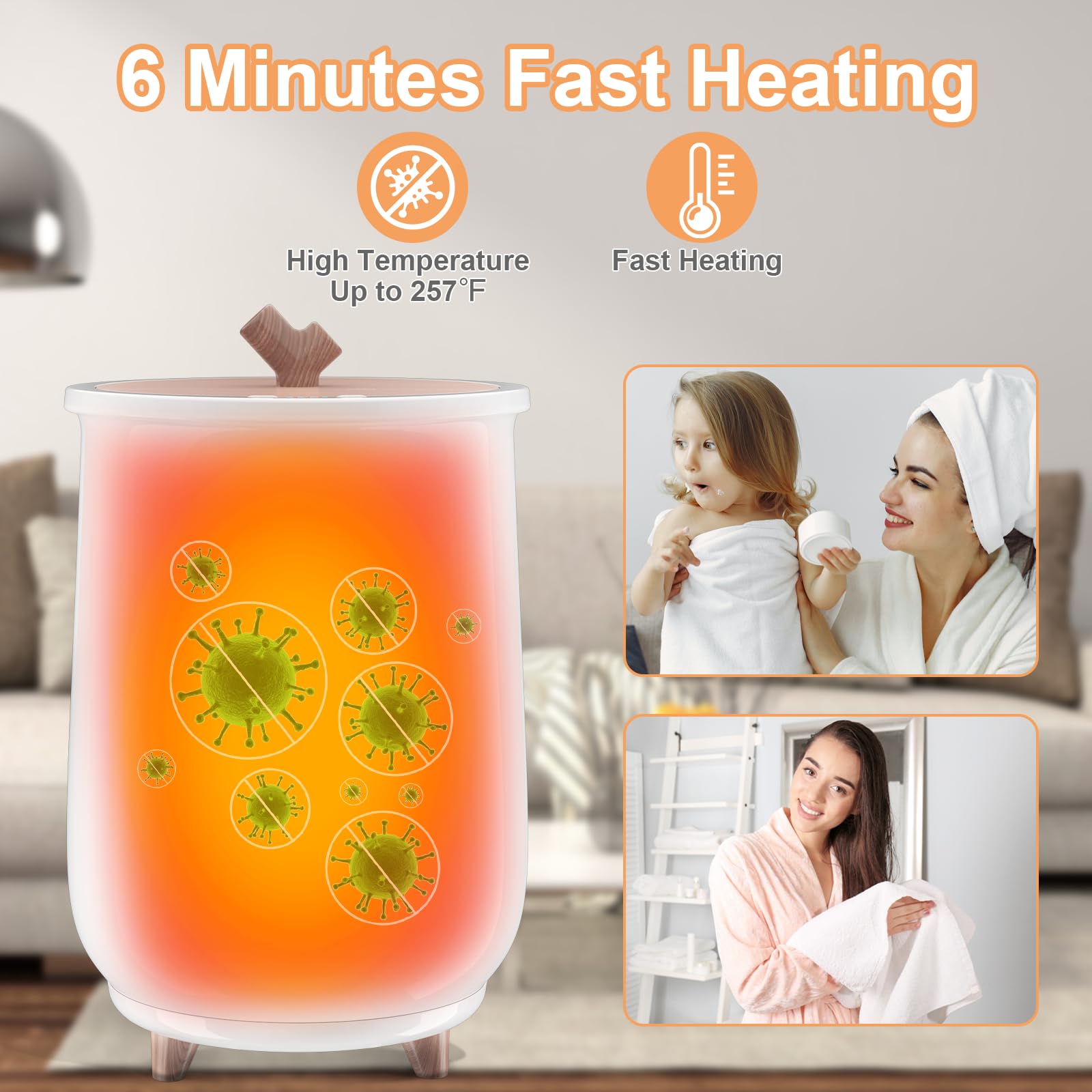 Towel Warmer, Towel Warmer for Bathroom with 3 Heating Modes, Timer, Auto Shut Off, Large Towel Heater Bucket Fits Up to Two 40"X70" Oversized Towels, Blankets, Bathrobes, PJ's and More
