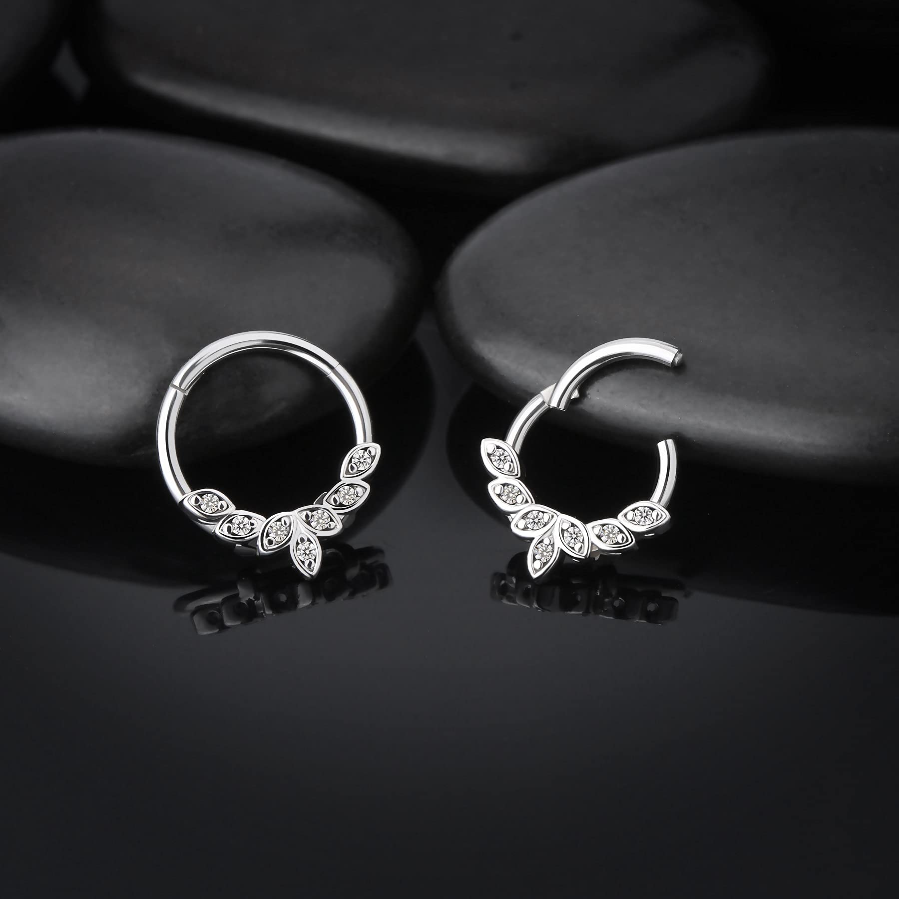 OUFER 16G 316L Stainless Steel Daith Earrings Hoop Cluster CZ Hinged Segment Clicker Daith Clicker Helix Ear Piercing