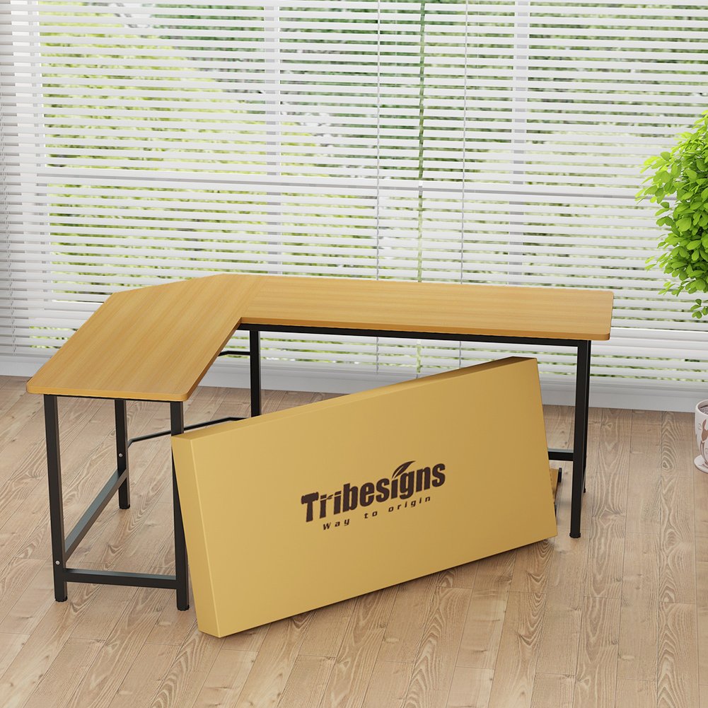 Tribesigns 66 inch Modern L Shaped Desk, Corner Computer Desk PC Laptop Gaming Table Workstation for Home Office, White Faux Marble/Gold Metal Frame
