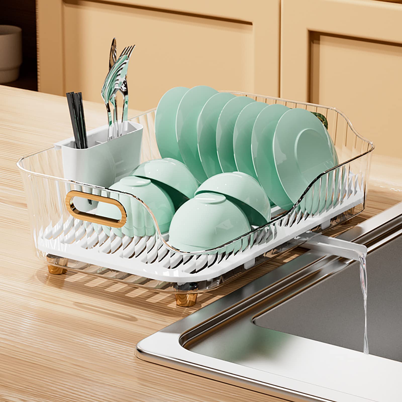 UIFER Dish Drying Rack for Kitchen Counter Sink Organization and Storage, Dish Rack with Drainboard and Utensil Holder Easy to Drain and Clean