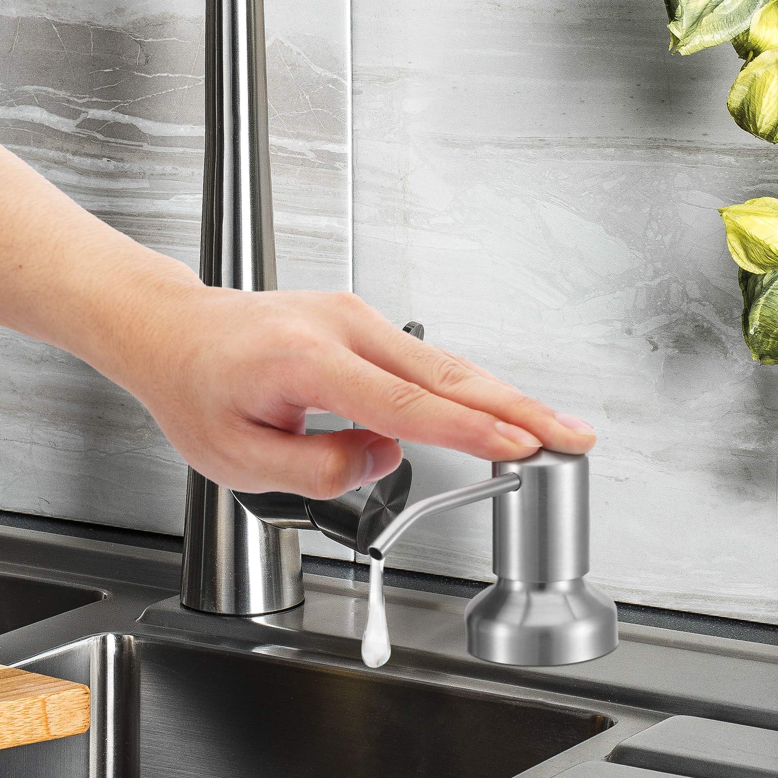 Single Handle High Arc Kitchen Faucet, Brushed Nickel Kitchen Sink Faucet with Deck Plate, Swivel 360 Degrees Stainless Steel Mixer Tap for Bathroom Bar and Kitchen (Kitchen Sink soap Dispenser)