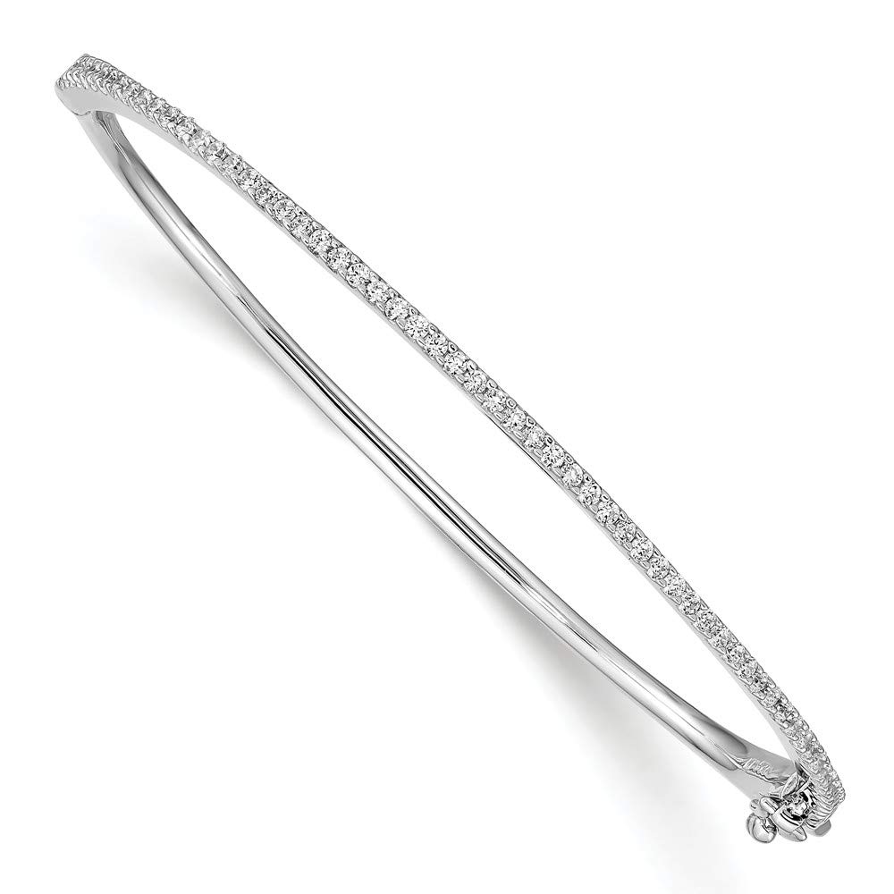 Sonia Jewels Sterling Silver CZ Cubic Zirconia Hinged Bangle Bracelet (1.3mm)
