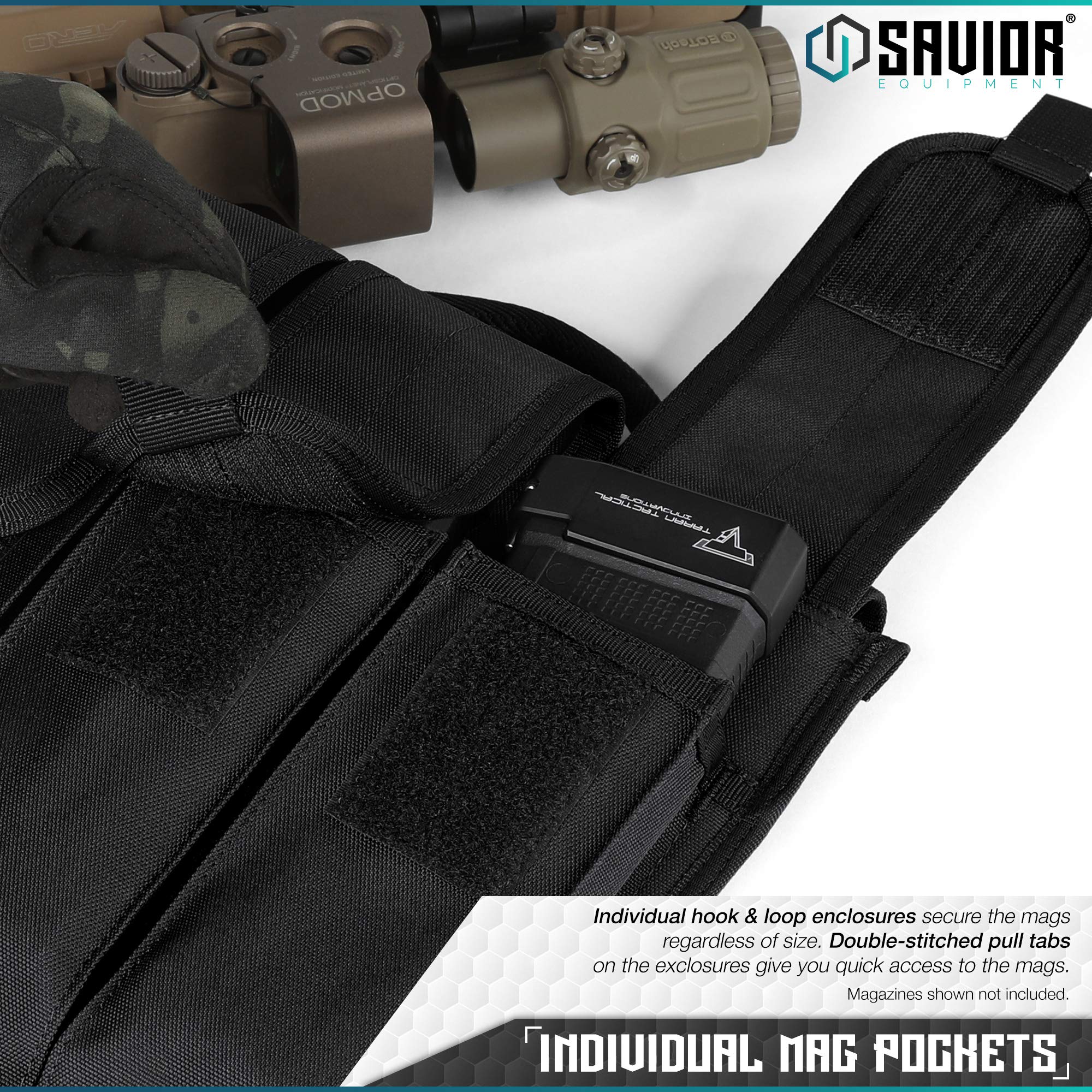 Savior Equipment Tactical Rifle & Pistol Magazine Pouch Carrier for M4 Carbine AR15 AK47 - Up to 6 Extended Mag, Adjustable Padded Shoulder Strap Included Obsidian Black