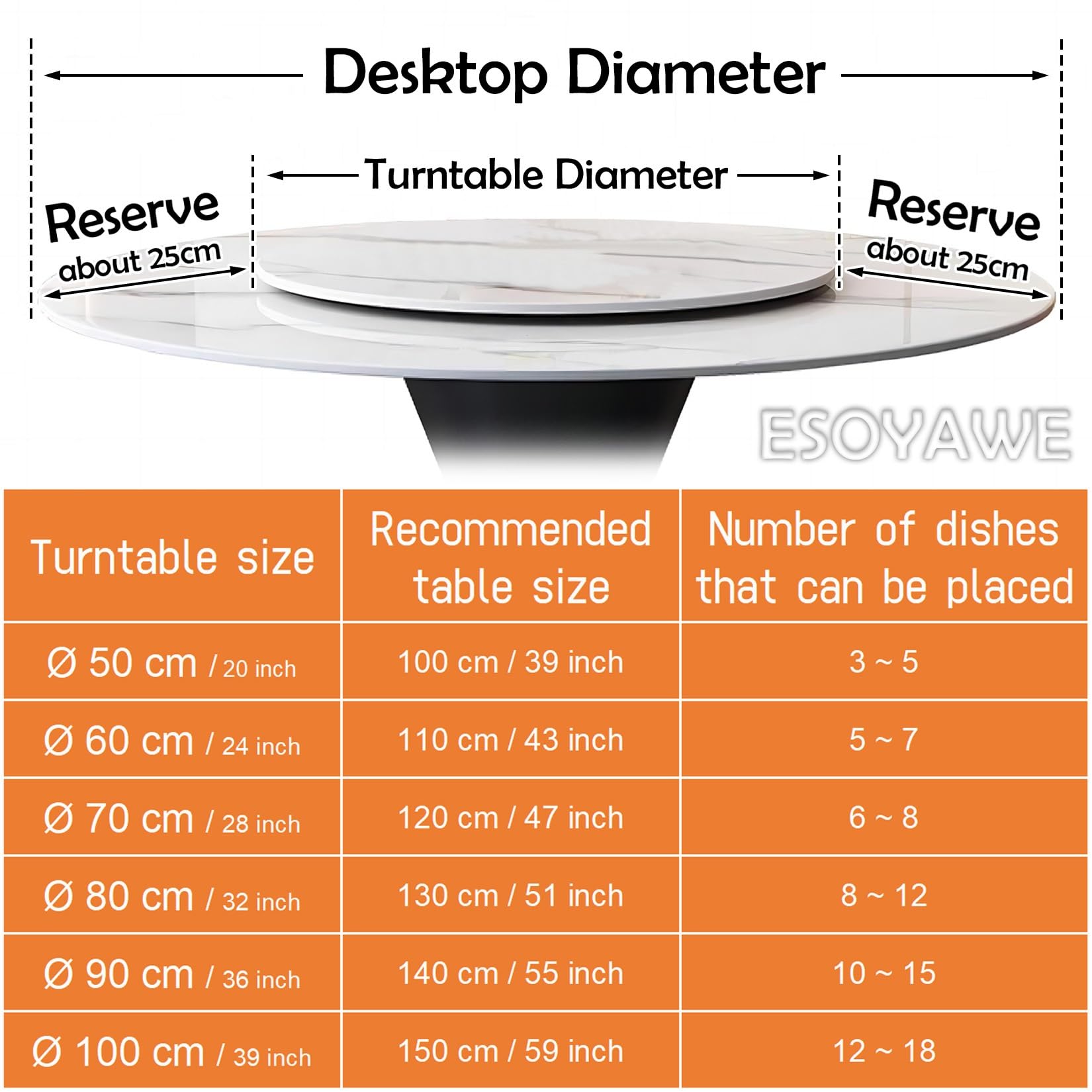 Wooden Rotating Plate For Dining Table With Silent Bearings, Ø 20 24 28 32 36 39 Inch Tabletop Round Rotating Serving Tray, Easy To Reach Food Lazy Susan Turntable
