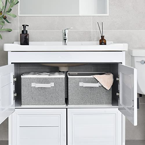 StorageWorks Large Closet Organizers with Handles, Foldable Closet Storage Bins for Linen Closet, 3-Pack, Gray