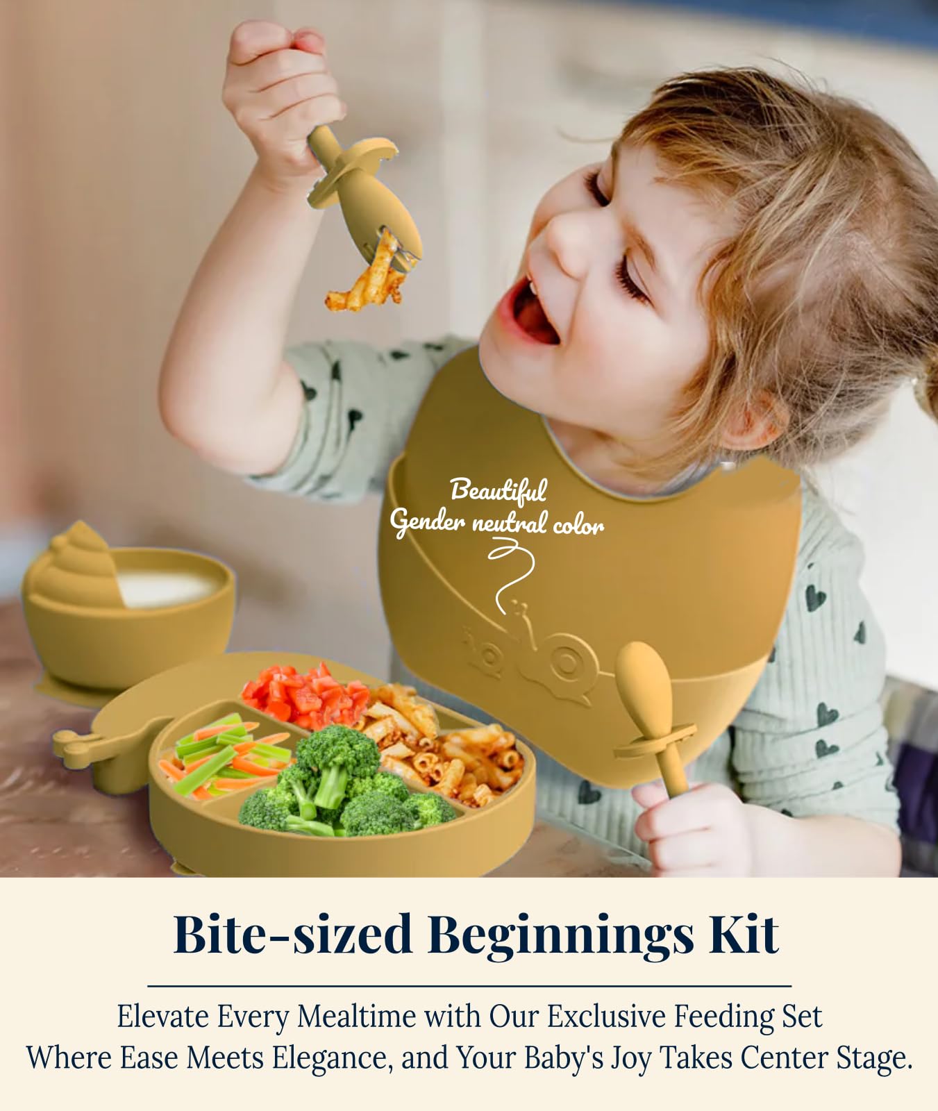 Tumtots - Premium Quality Silicone Baby Feeding Set & Baby Led Weaning Supplies Attractive Self Feeding Design with Strong Suction Plate & Suction Bowl, Stylish Bib, Sippy Cup, Spoon & Fork Utensils