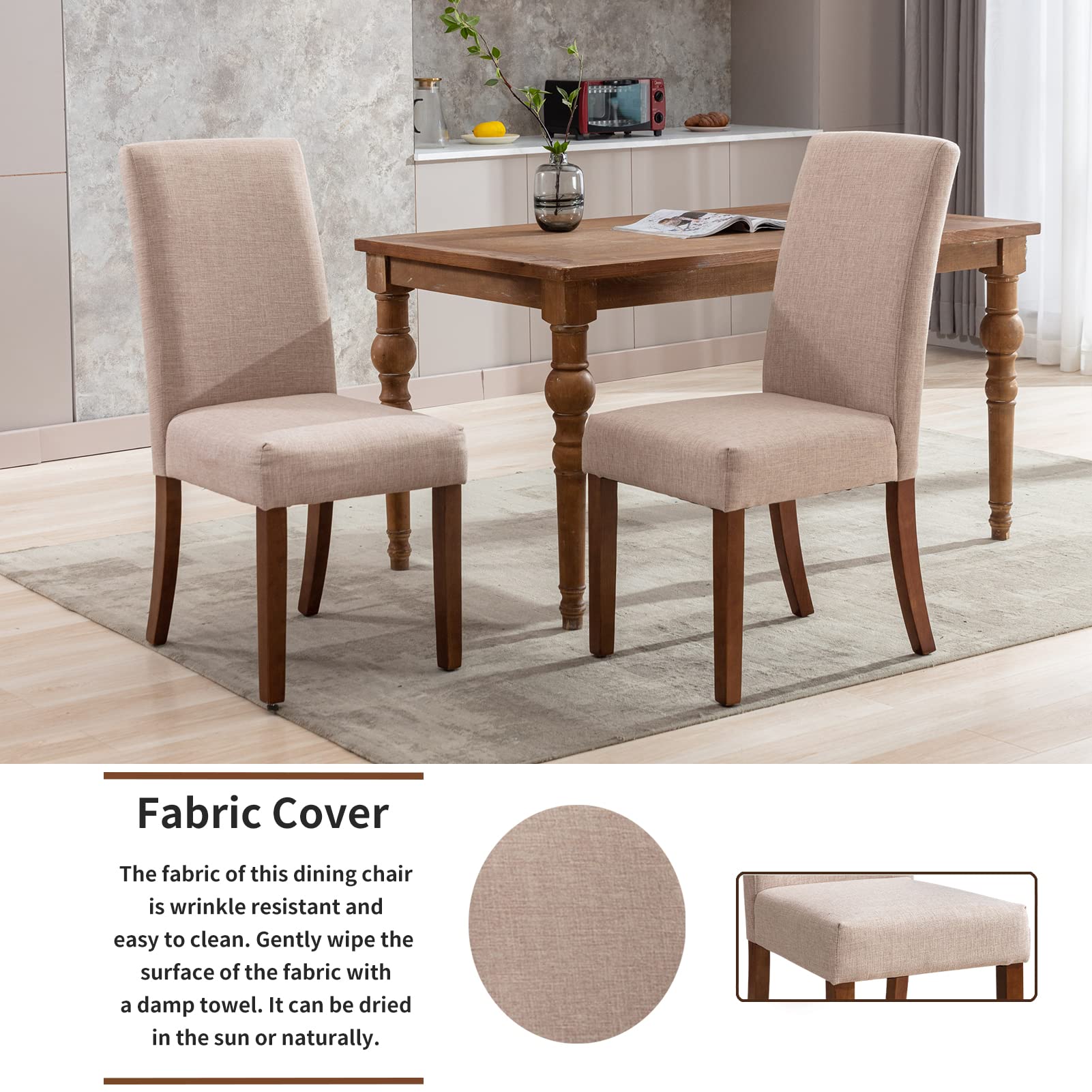 Restworld Fabric Dining Chairs Set of 2,Tufted Upholstered High Back Nailed Trim with Untique Oak Wood Legs for Kitchen Restaurant Room