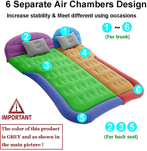 SAYGOGO SUV Air Mattress Camping Bed Cushion Pillow - Inflatable Thickened Car Air Bed with Air Pump Portable Sleeping Pad Mattress for Home Car Travel Camping Upgraded Version - Grey