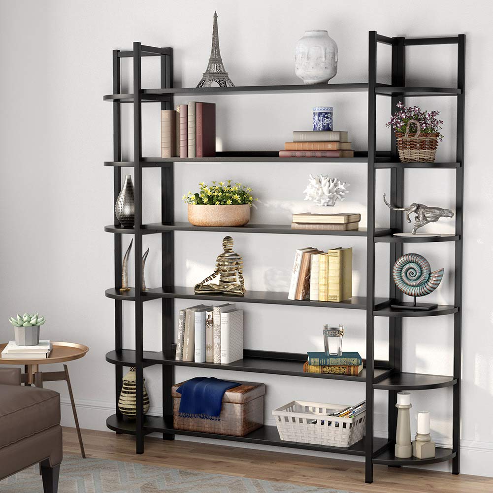 Tribesigns Triple Wide 6-Shelf Bookshelves, 6-Tier Large Etagere Bookcase Bookshelves Storage and Double Wide Bookshelf Display Shelves with Sturdy Metal Frame for Home Office Deco,Black