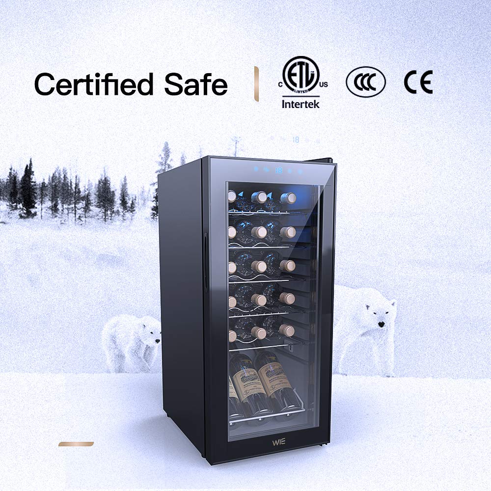 WIE Wine Cooler 18 Bottle Refrigerator Wine Fridge Compressor for Home Freestanding Wine Cellars White Red Digital Control Auto-Defrost Double-layer Glass Door 41°F-64°F Cooling Wine Refrigerator