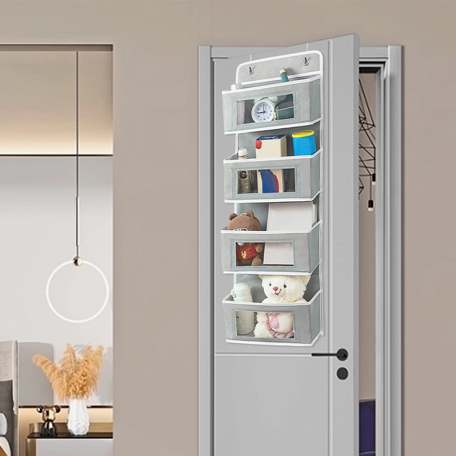 YEXEXINM 2 Pack Over Door Organizer with 4 Large Pockets, Hanging Storage Organizer with Clear Window, Behind The Door Storage Organizer for Bedroom, Bathroom, Nursery, Camper, Shoes, Diapers