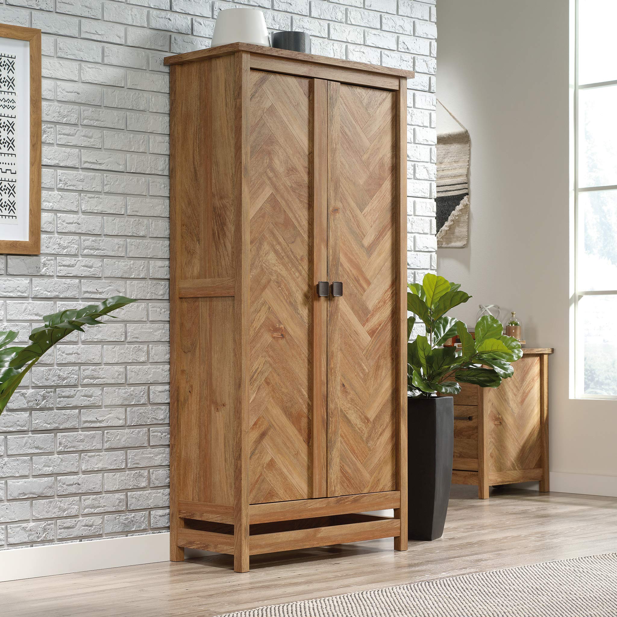 Sauder Cannery Bridge Storage Pantry Cabinet, L: 35.20" x W: 16.26" x H: 71.97", Lintel Oak finish