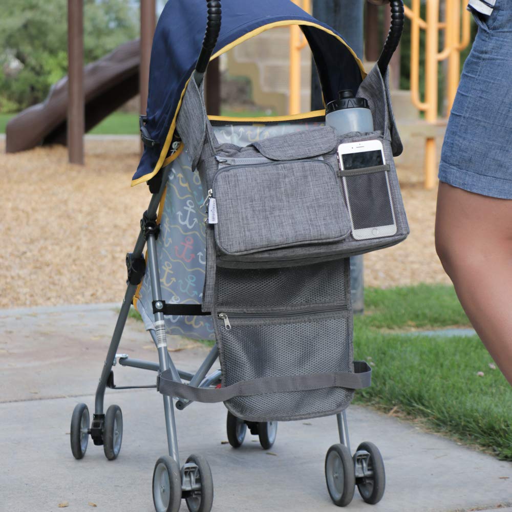 Stroller Organizer Bag by Subtle Baby - Insulated Cup Holders, Caddy, Large Mesh Pocket, and Storage for Bottles, Toys, Phone, Book, Diapers, Wipes - Fits City, Jogger, Double, Umbrella Strollers