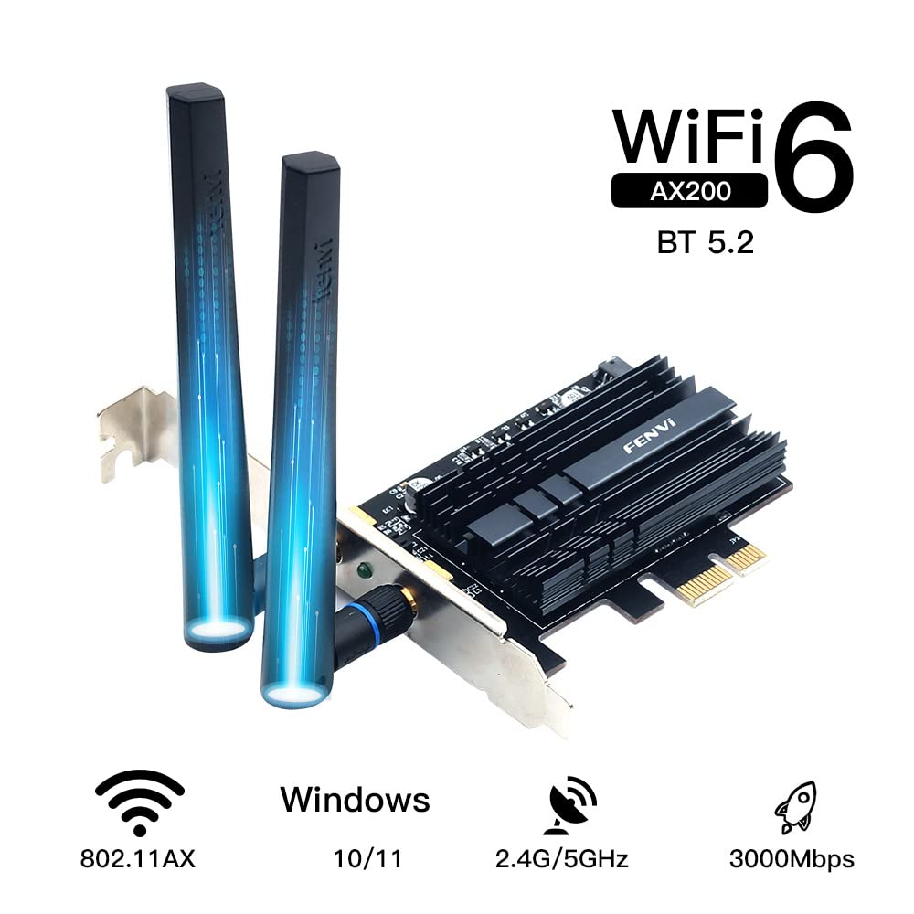 WiFi 6 AX200 PCI-E WiFi Card BT5.2 Dual Band AX3000Mbps Desktop AX200NGW 802.11ax 5Ghz 2.4Ghz 160MHz MU-MIMO Next-Gen Wireless Network Adapter for Gaming Fans OFDMA Miracast Only Support Windows 11 10