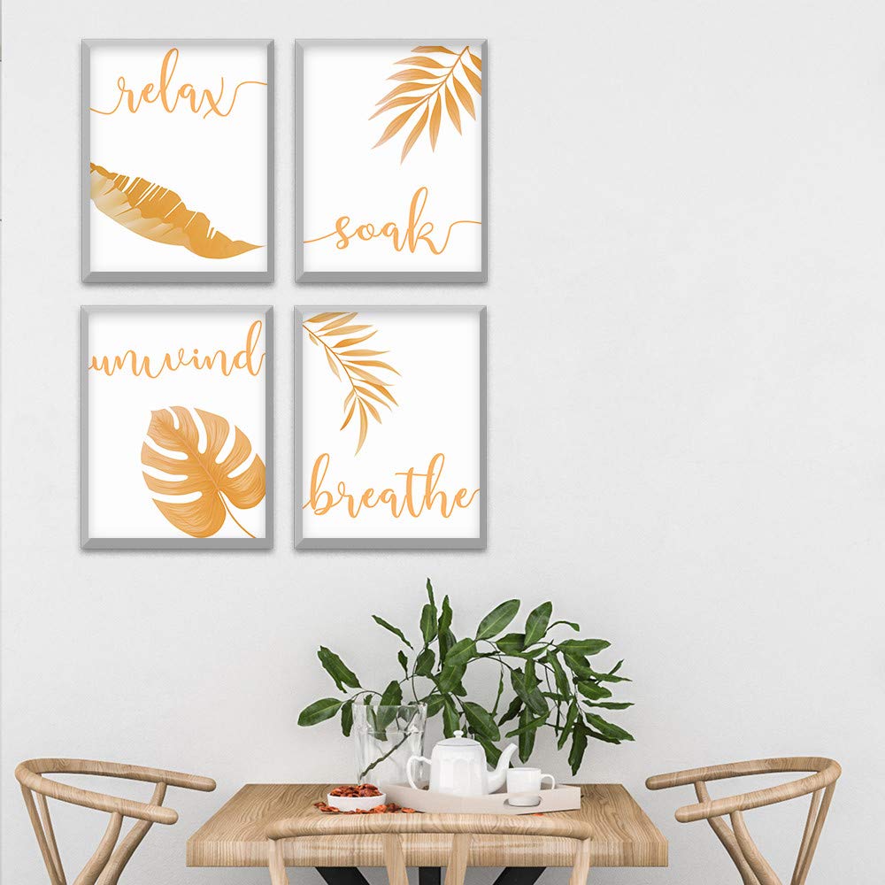 Terracotta Bathroom Decor - Relax,Soak,Unwind,Breathe Leaves Wall Art - Set of 4 8 x 10 Unframed Prints - Yoga Studio Art - Spa Decorative Photos - Home, Office, Classroom,Dorm Palm Tree Leaf Monstera