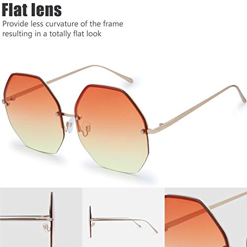 The Fresh Fashion Designer Huge Hexagon Metal frame Ocean Colored Lens Sunglasses Gift Box (Gold, Orange/Yellow)
