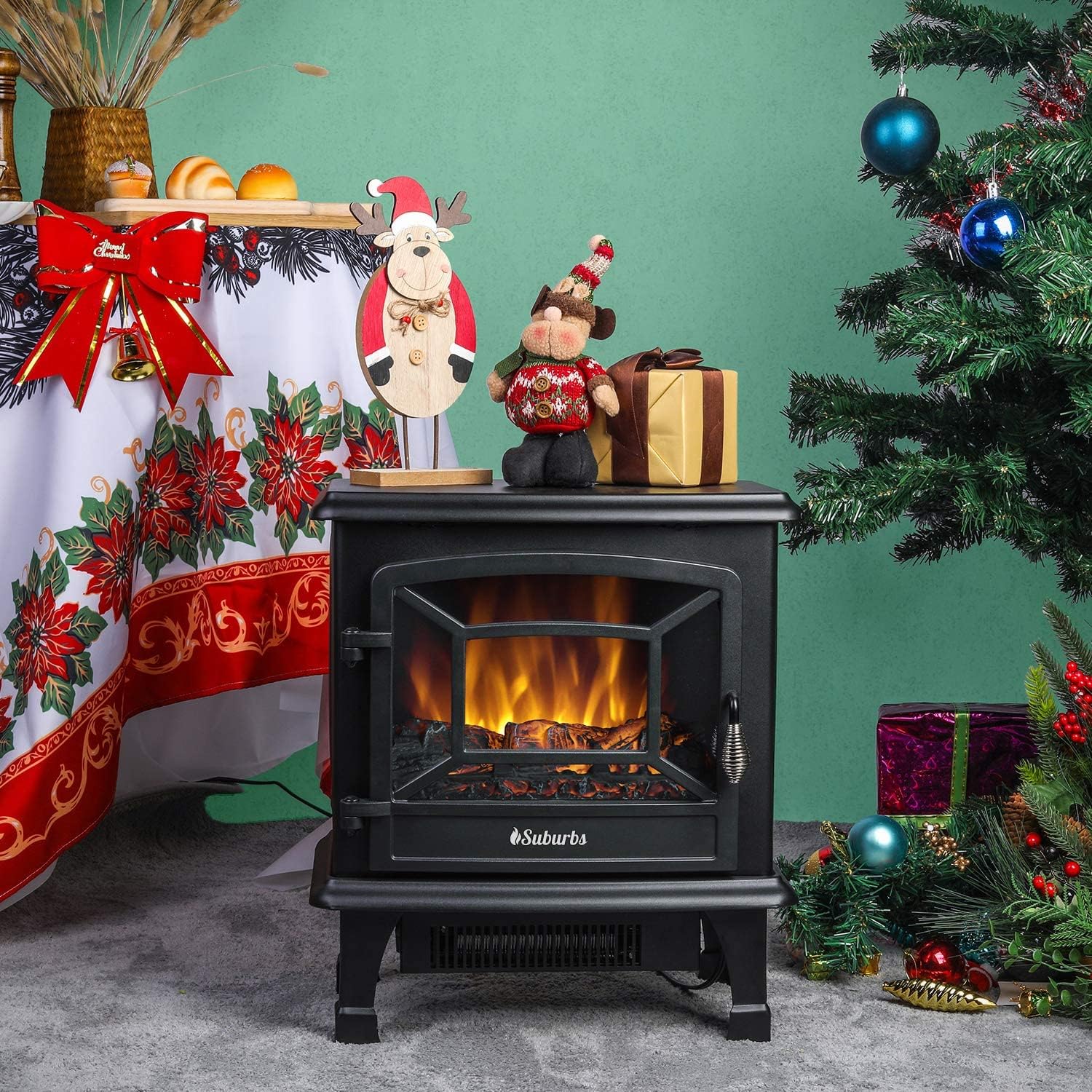 TURBRO Suburbs 20 in. Electric Fireplace Infrared Heater with Crackling Sound, Freestanding Fireplace Stove with Realistic Flame Effect, CSA Certified, Overheating Protection, Easy to Assemble, 1400W