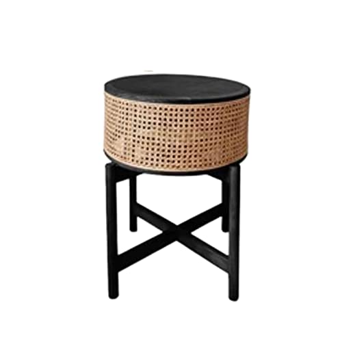 Sofa Side Table Couch Table Solid Wood Round End Table with Rattan Storage Basket, Rustic Side Table Sofa Side Table,Small Round Nightstand,Small Coffee Table for Living Room Bedroom End Table Coffee