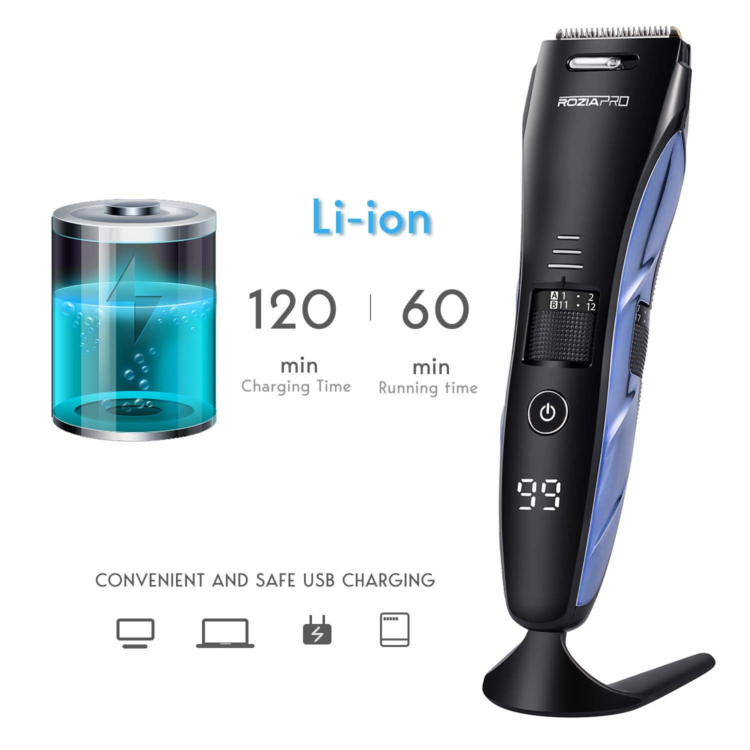 Roziapro Beard Trimmer for Men Cordless Hair Clipper Mustache Trimmer USB Rechargeable Home Hair Cutting Kit Precisely Fast Charging Low Noise