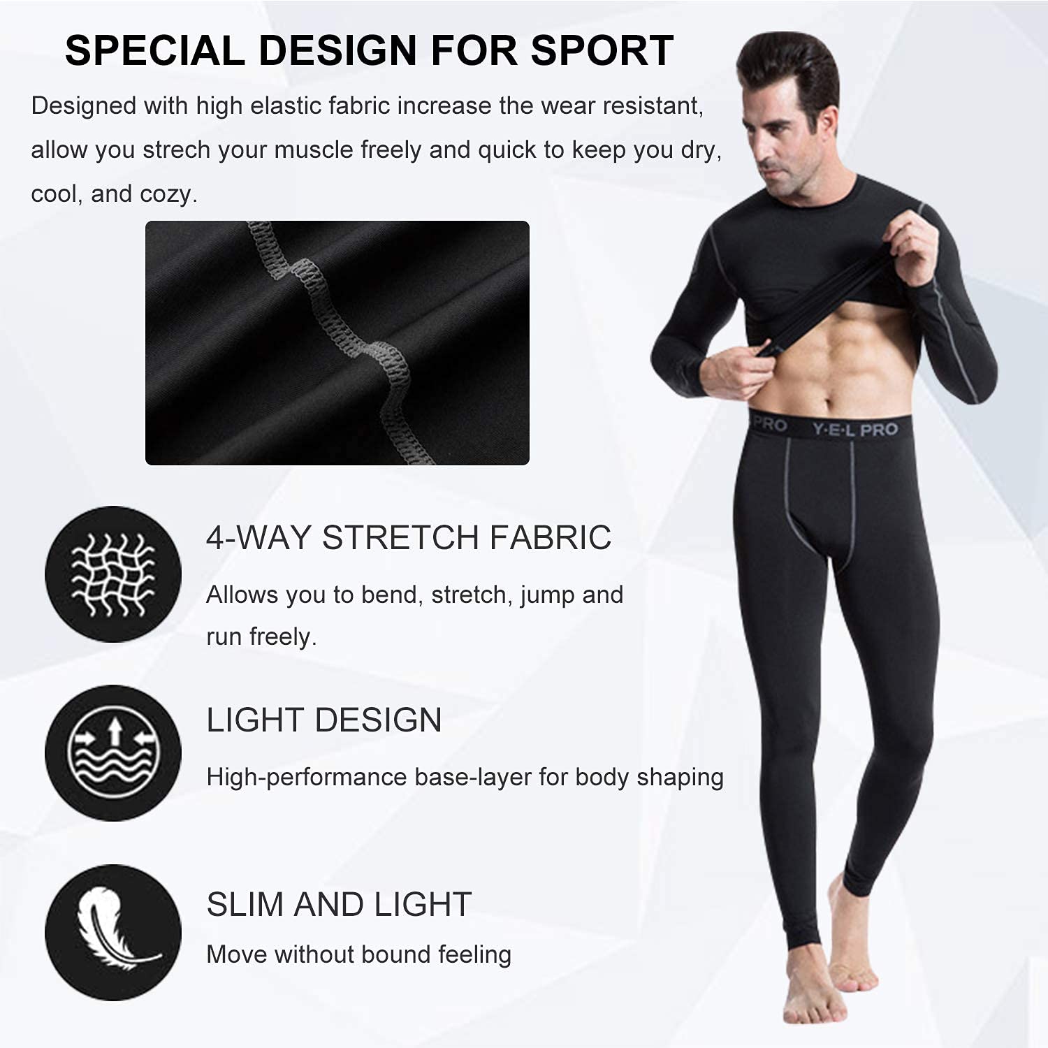 Sanke, 3 Pack Mens Compression Shirt Long Sleeve UV Protection Cooling Dry Fit Shirts Workout Baseball Undershirt, 3 Pack: White, Large