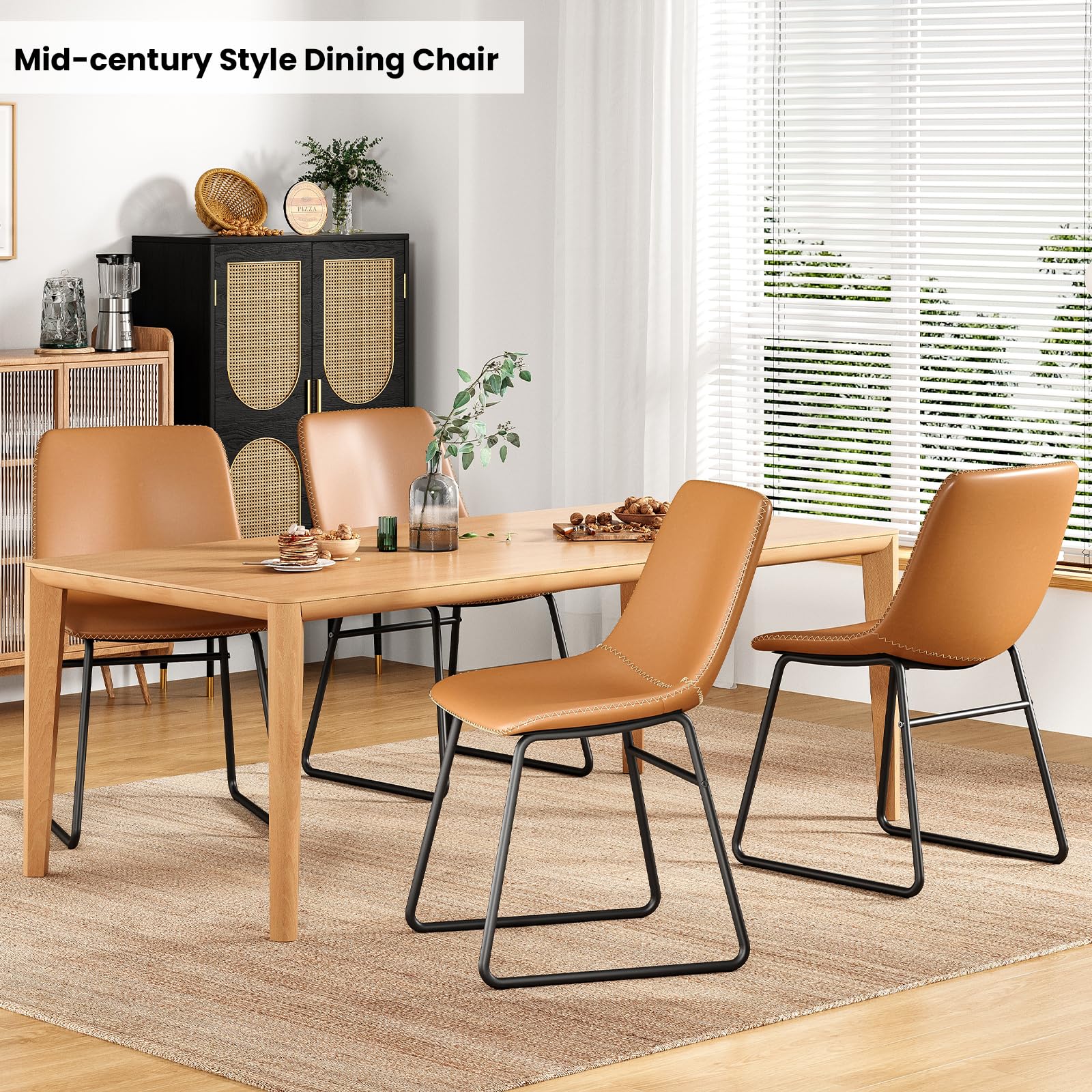 Soohow Set of 2, Kitchen Room Mid Century Midcentury Modern Faux Leather Comfortable, Home, Bistro Coffee Shop, Dining Chairs 4 PCS, Whiskey Brown