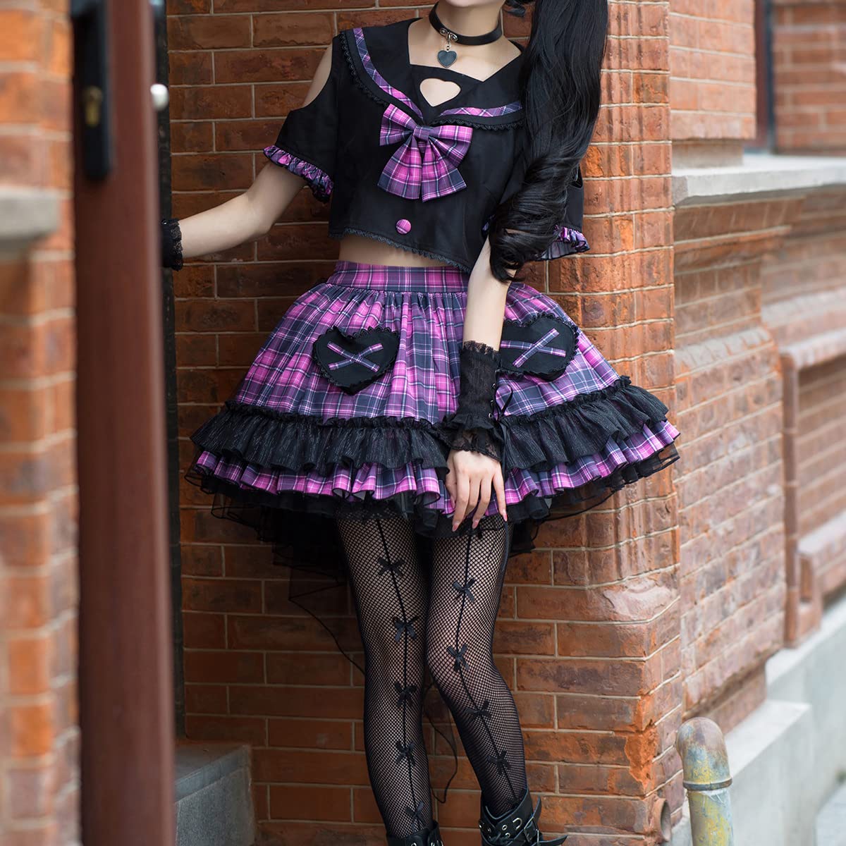 Sailor Collar Lolita Dress Two Piece Skirt Suit(M,Purple)