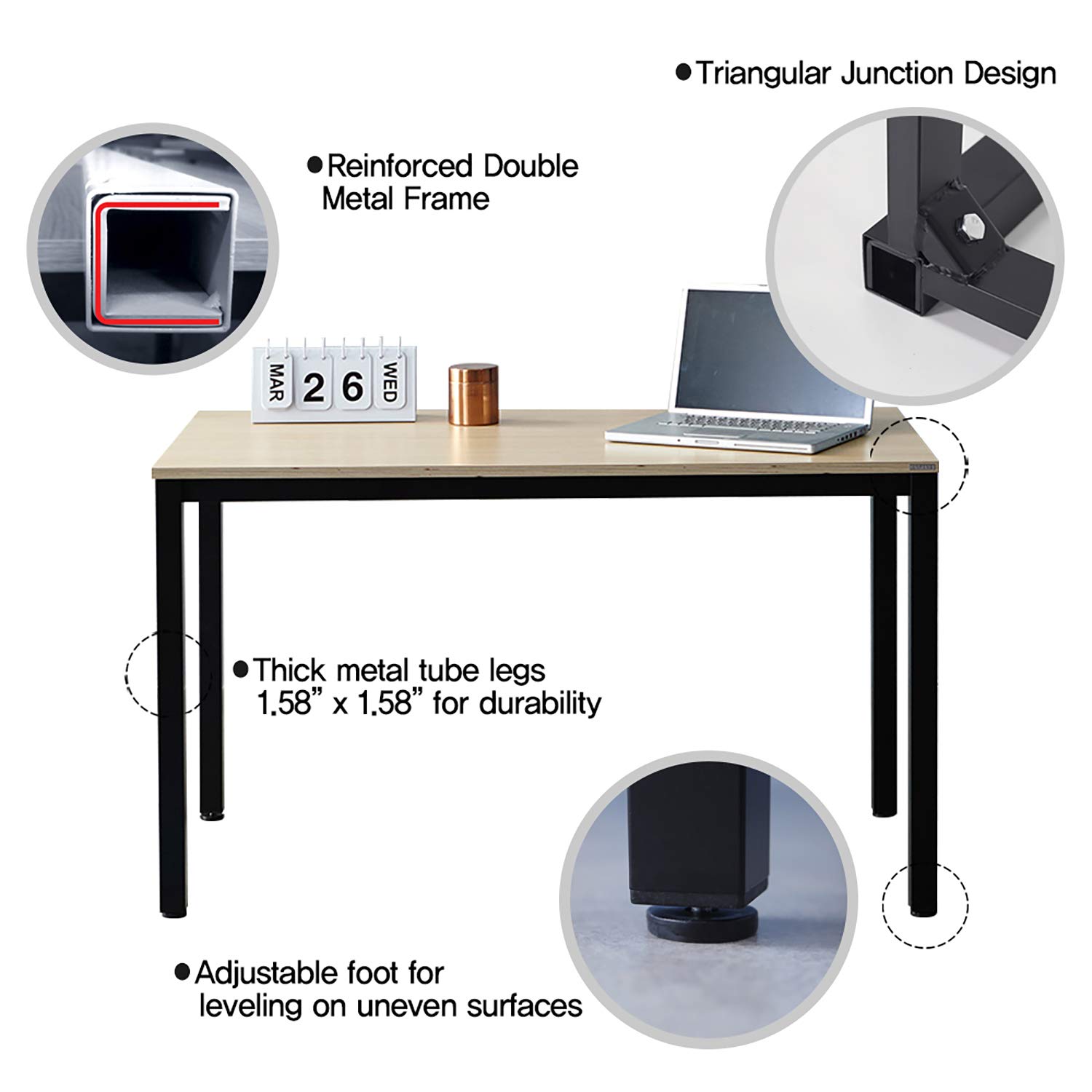 SOFSYS 47.2" Multi-Functional Computer Desk Workstation Table, Industrial Home Office Design for Writers, Video Gaming, Designers and Entrepreneurs, Large Desktop with Metal Frame, Oak/White