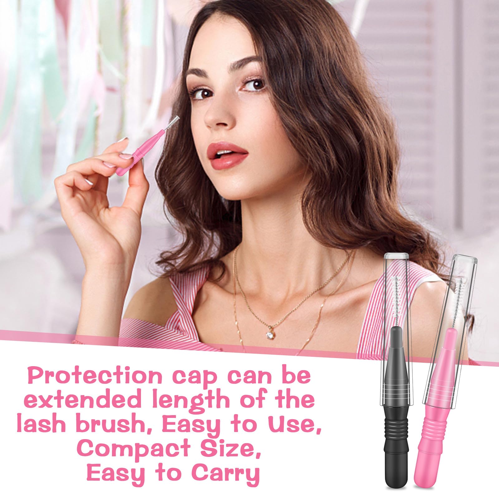 WSICSE 120 Pcs Micro Eyebrow Brush, Brow Lamination Brush with Cap Micro Eyebrow Lamination Brush Eyebrow Lash Lift Tool for Eyelash and Eyebrow Extensions(Black,Pink), D6917K-11-N