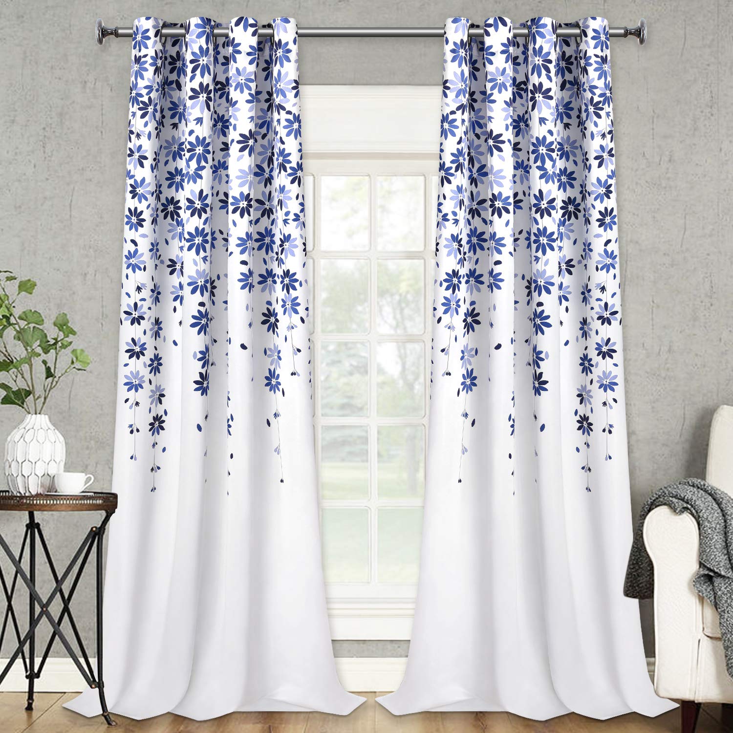 VERTKREA Flowers Window Curtain Valance Floral Rod Pocket Curtains Valance for Window 52 × 18 Inches Flower Blue