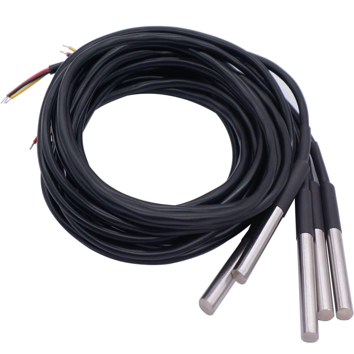 Twidec/ 5Pcs DS18B20 Waterproof Temperature Sensors 1M Length Digital Thermal Stainless Steel Probe Temperature Controller DS18B20-1M