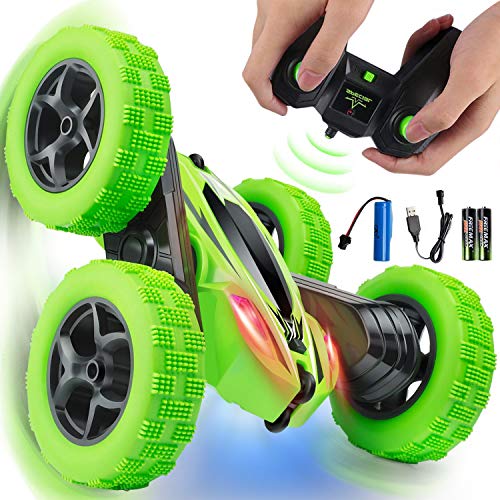 SIMILKY Remote Control Car, 4WD RC Stunt Car Rotate 360 Double Sided Race RC Car Maketheone Electric Stunt Rock Crawler Unstoppable RTR Buggy High Speed Rc Trucks (Green)