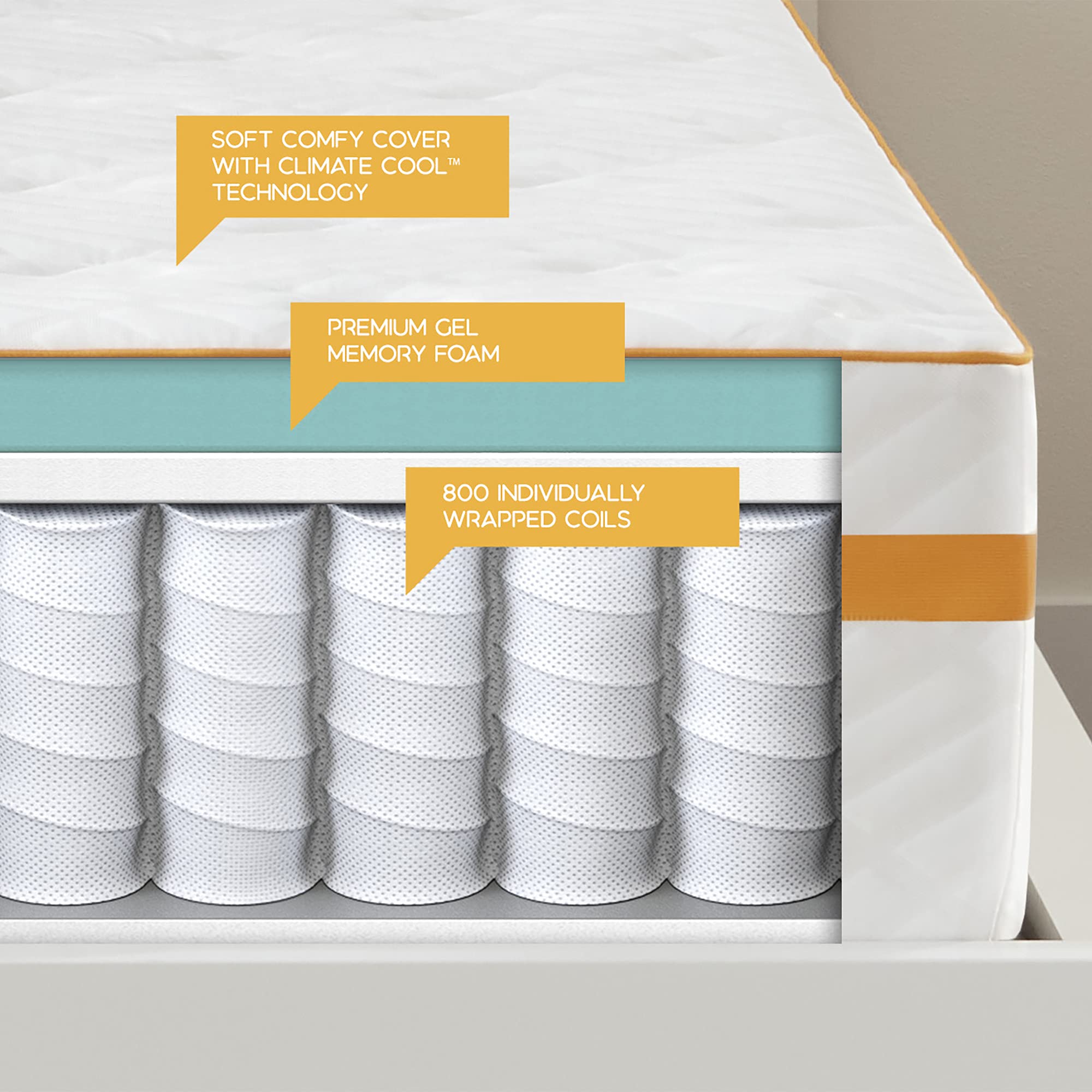 Simmons - Hybrid Gel Memory Foam Mattress - 12 Inch, Queen Size, Plush Feel, Individually Wrapped Coils, Moisture Wicking Cover, CertiPur-US Certified, 100-Night Trial