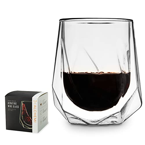 Viski Alchemi Aerating Wine Tasting Tumbler, Double Walled Specialty Clear Glass, Dishwasher Safe, 8 Oz, Set of 1