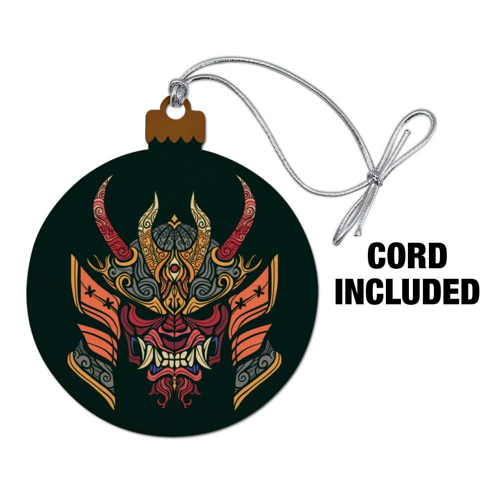 Samurai Warrior Japanese Demon Oni Mask Wood Christmas Tree Holiday Ornament