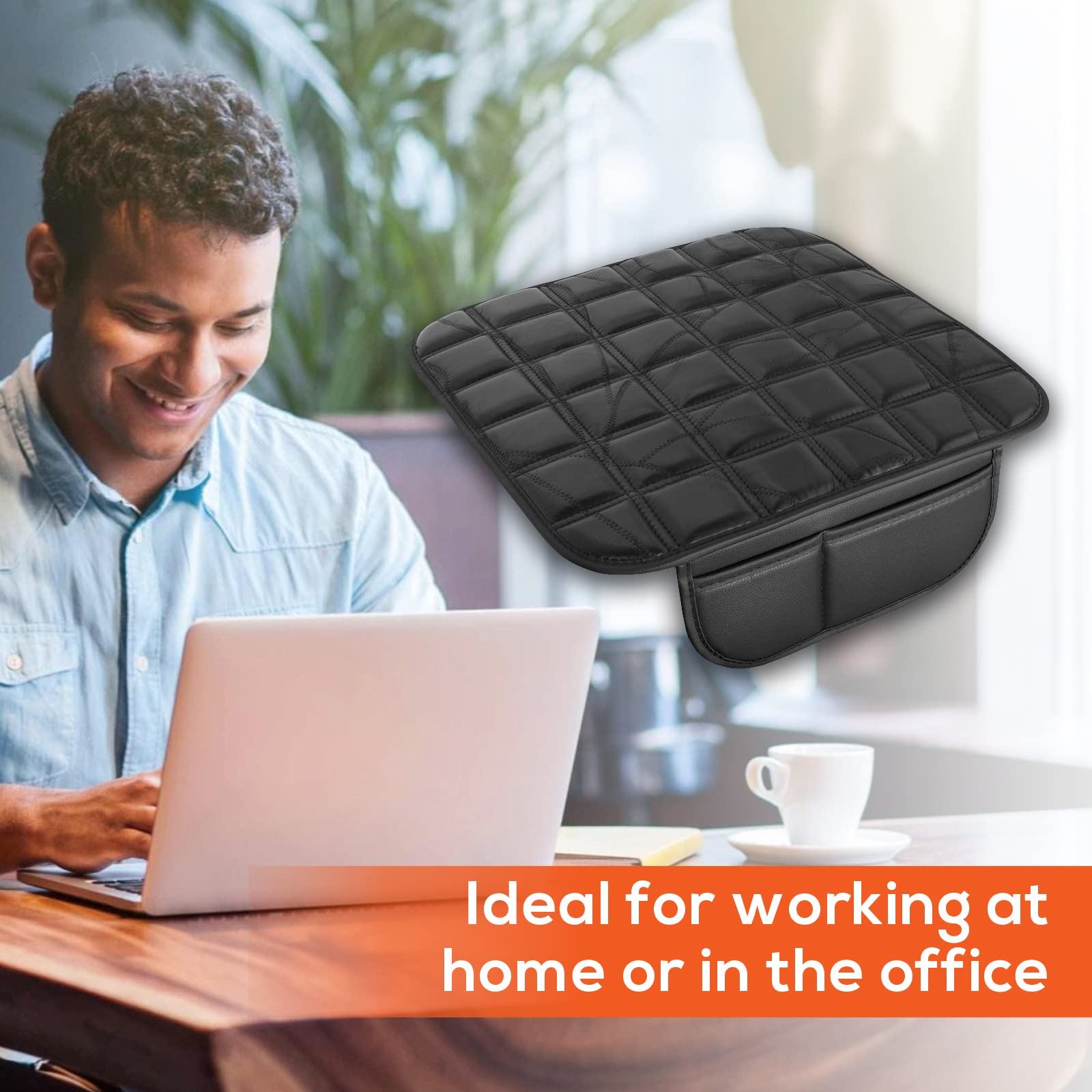 Trobo Seat Cushion, Non-Slip PU Leather Car Support Pillow for Driving Seat with 2 Pocket Organizer, Memory Foam Comfort Chair Pad Protector for Lower Back Pain Relief, for Long Trips, Home & Office